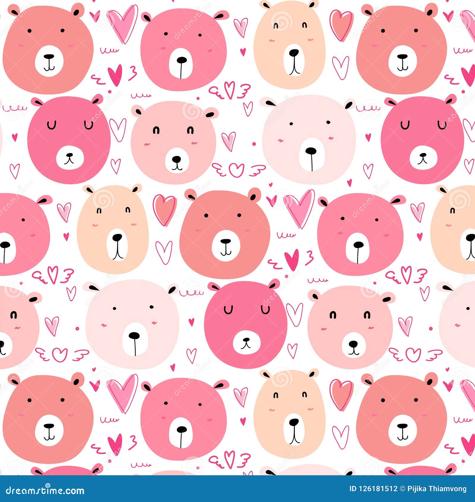 Hand Drawn Cute Bears Vector Pattern Background. Fun Doodle Stock Vector - Illustration of face ...