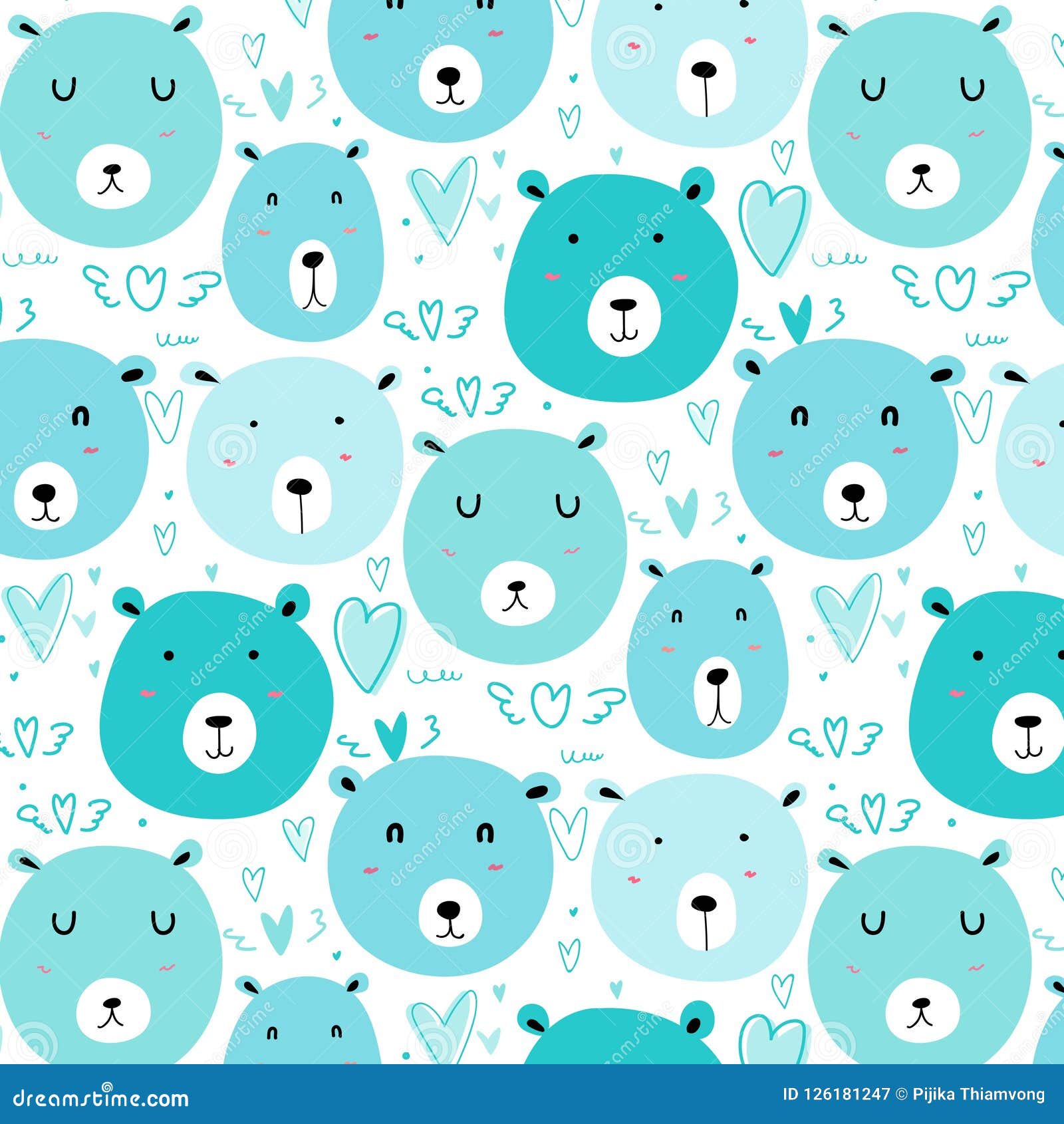 Hand Drawn Cute Bears Vector Pattern Background. Fun Doodle Stock Vector - Illustration of girl ...