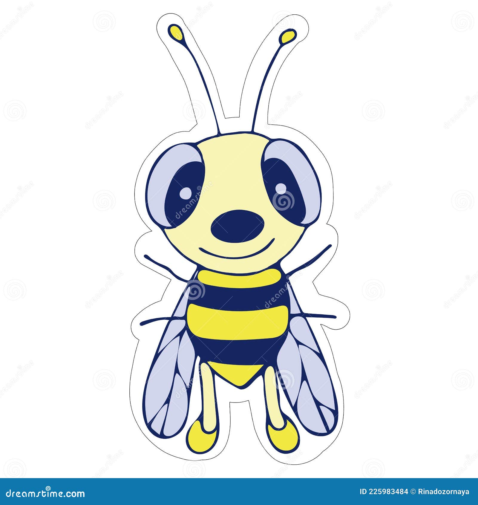 Hand-drawn Cute Bee Sticker. Isolated Bee on White Background. Stock ...