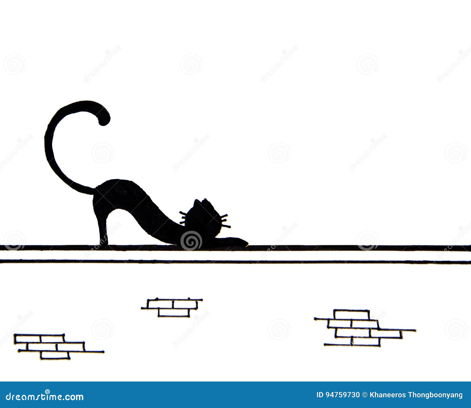 Hand Drawn of Cute Black Cat on Wall with Place for Text Stock ...
