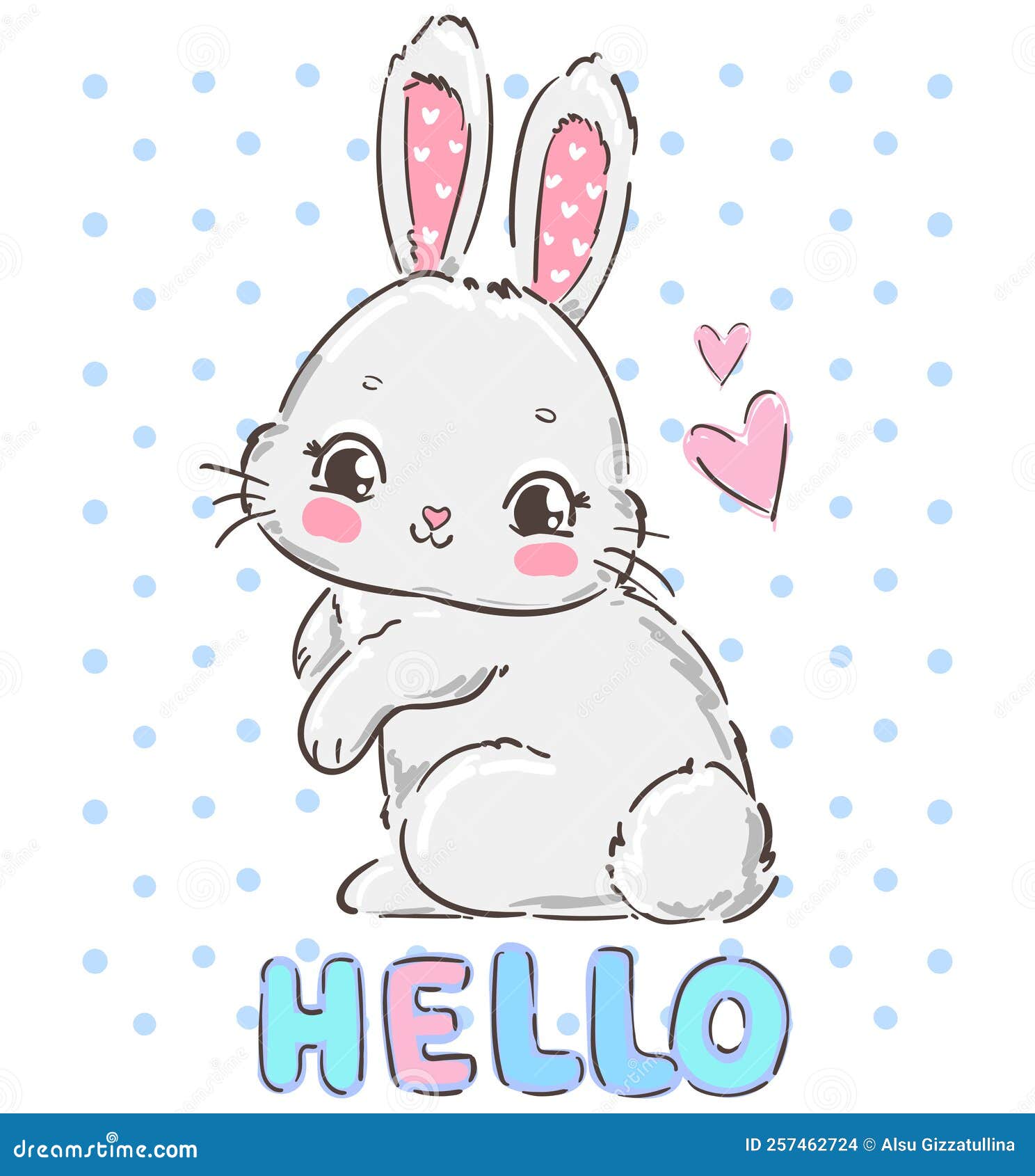 Hand Drawn Cute Bunny Vector Illustration Print Design Rabbit Stock ...