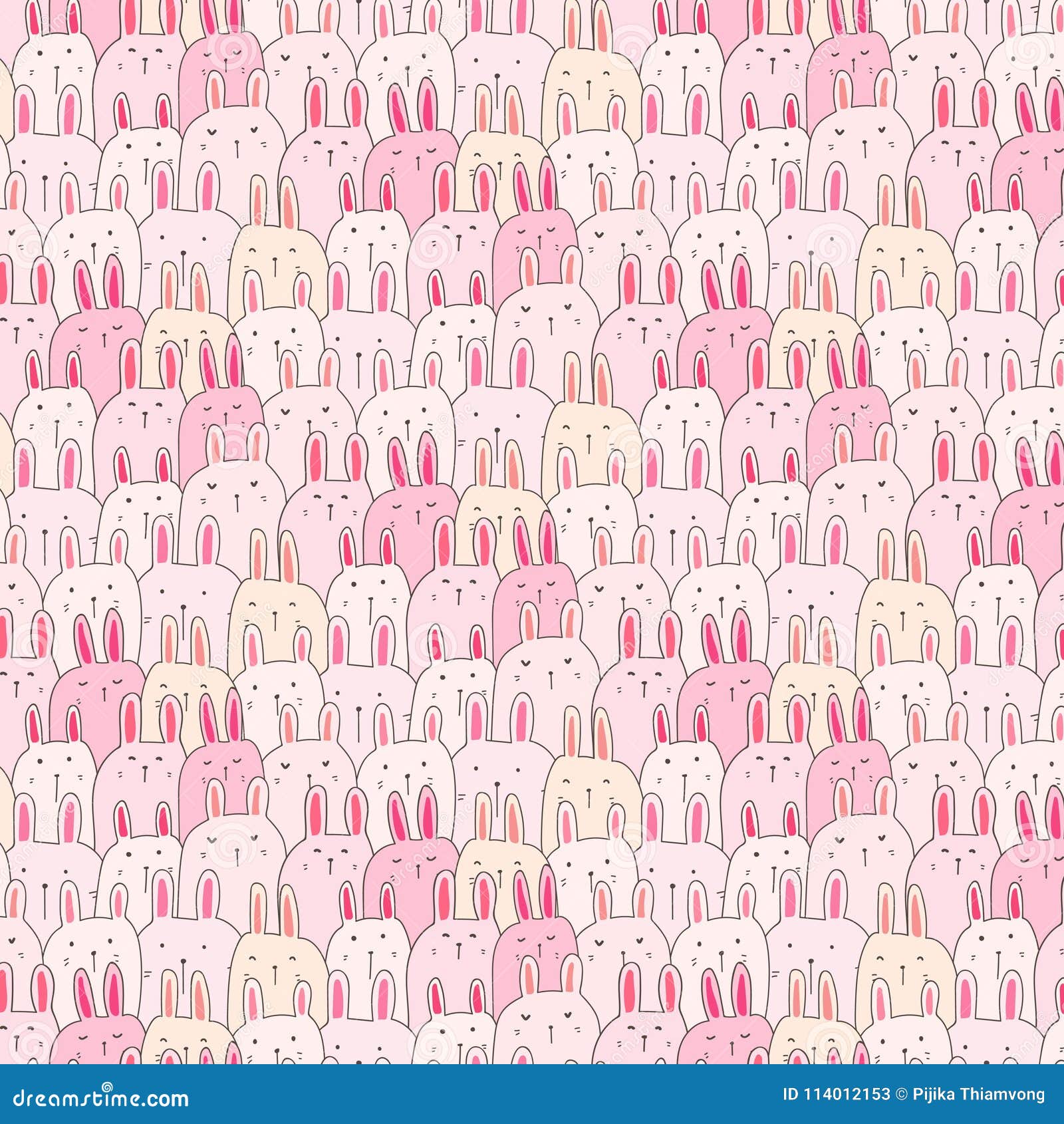 Hand Drawn Cute Bunny Vector Pattern Background. Doodle Funny Stock ...