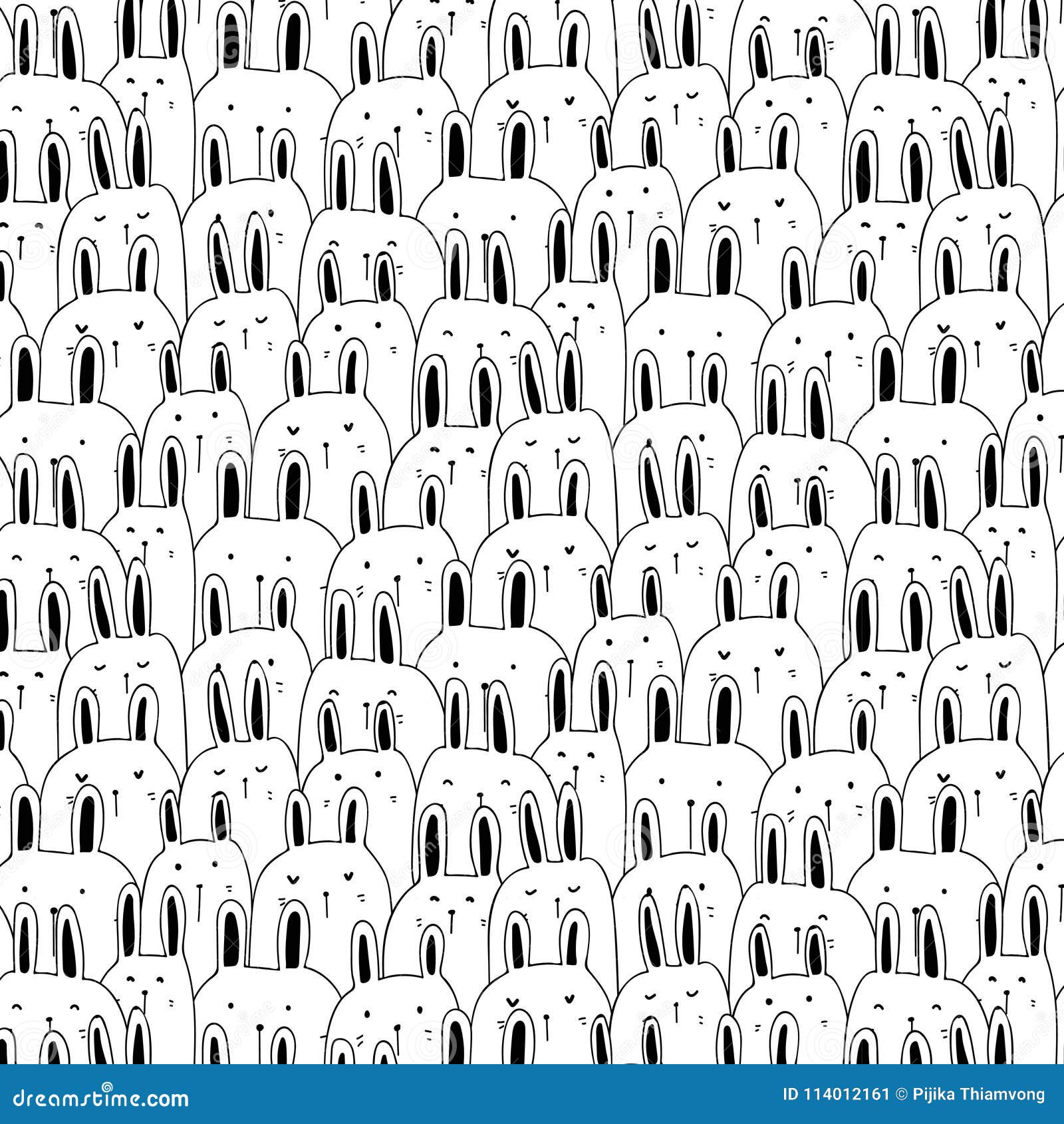 Hand Drawn Cute Bunny Vector Pattern Background. Doodle Funny Stock ...