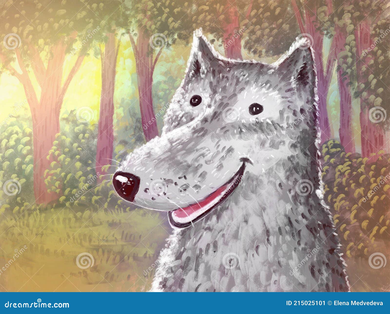 Hand Drawn Cute Cartoon Wolf Friendly Smiling. Against the Background ...