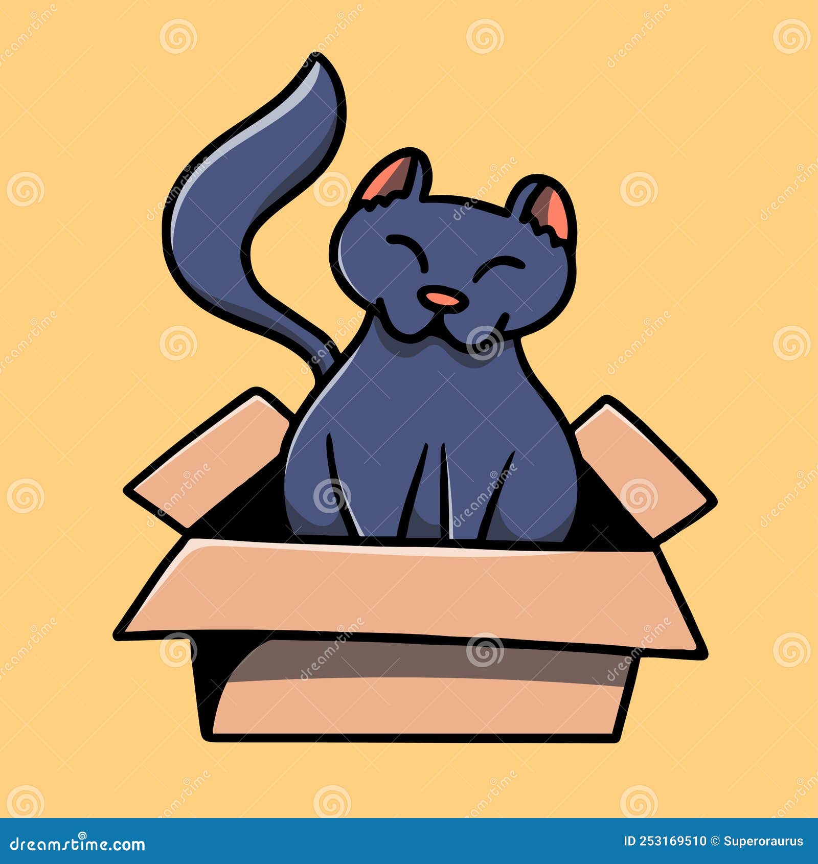 Hand Drawn Cute Cat in a Box Stock Vector - Illustration of isolated ...