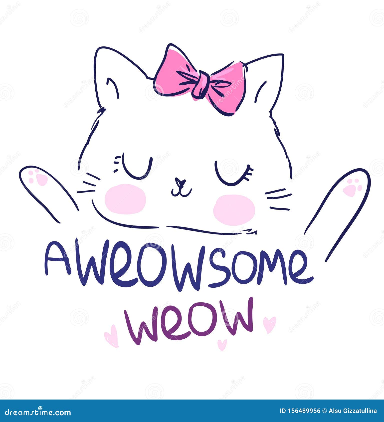 Hand drawn cute cat print stock vector. Illustration of animal - 156489956