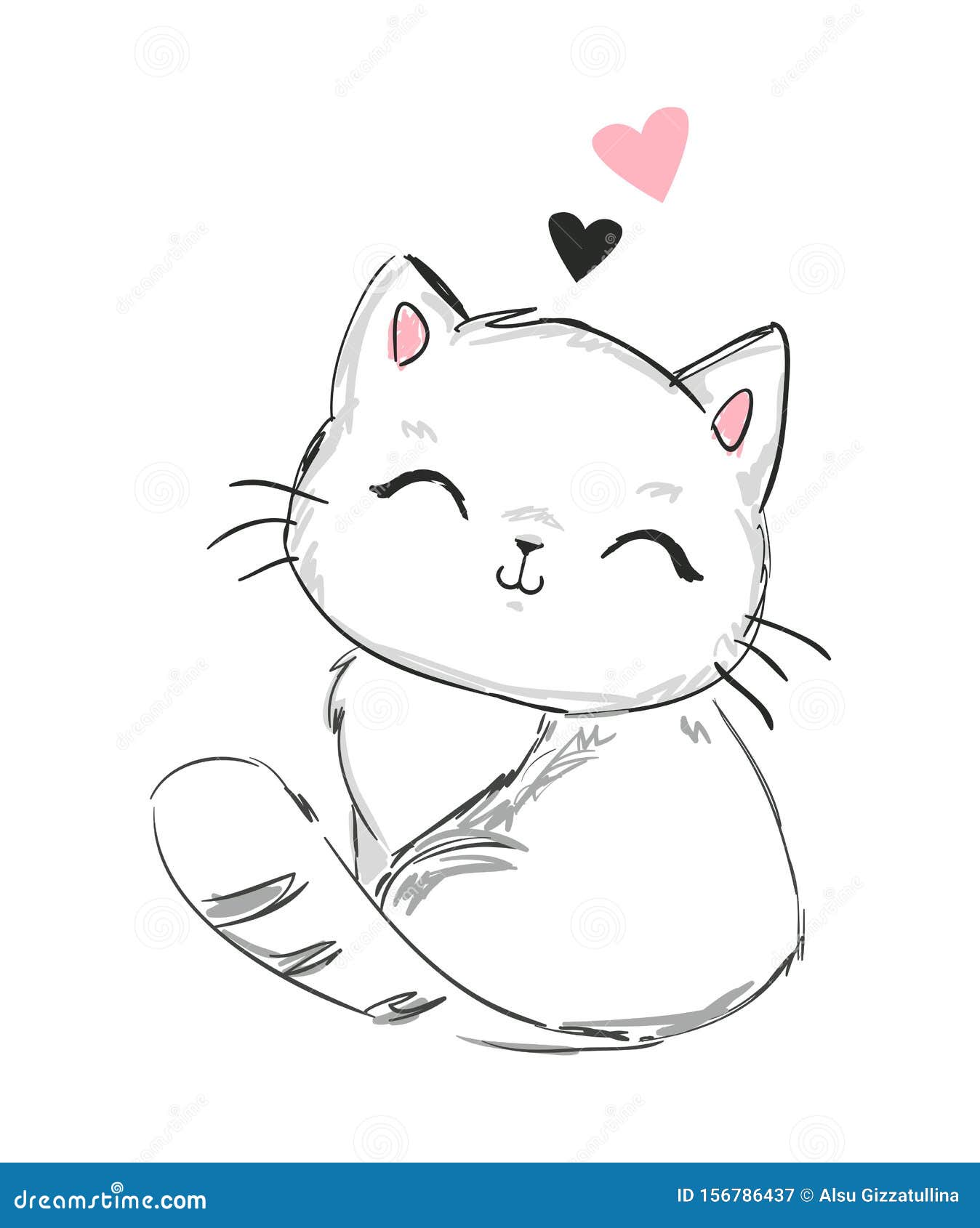 Hand Drawn Cute Cat Vector Illustration. Children S Design Poster Stock ...