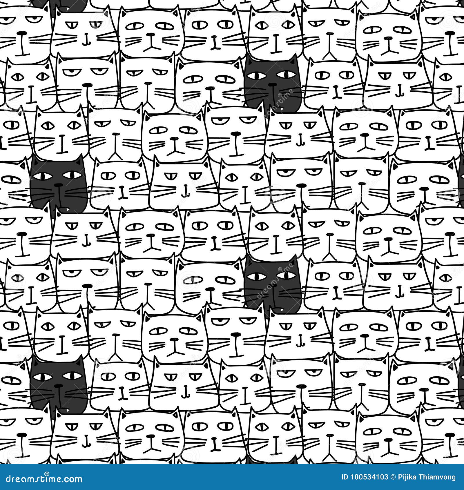 Hand Drawn Cute Cat Vector Pattern. Doodle Art Stock Vector ...