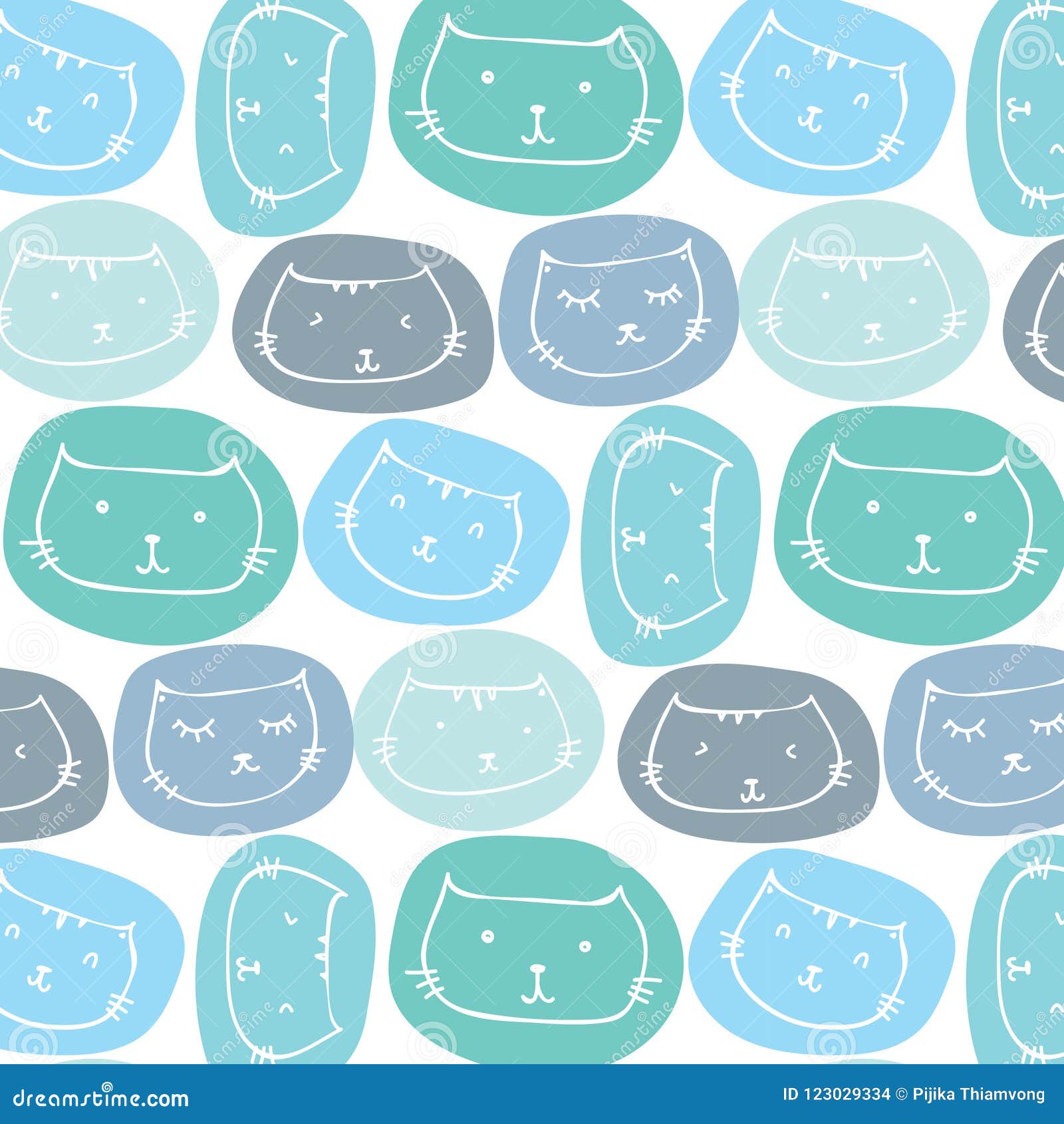 Hand Drawn Cute Cats Pattern Background. Stock Vector - Illustration of ...