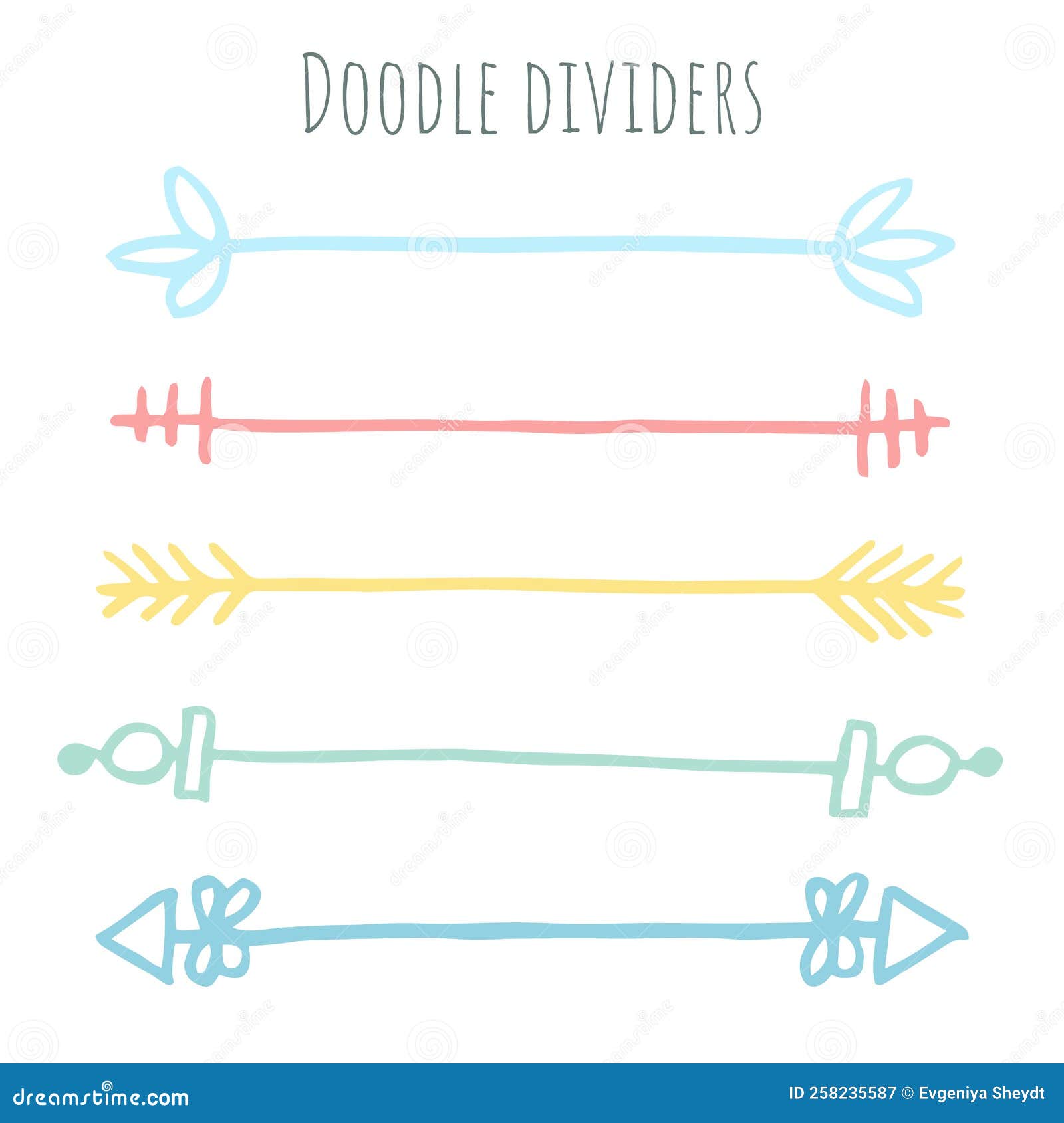 Hand Drawn Cute Colored Dividers Set. Ornamental Decorative Elements ...