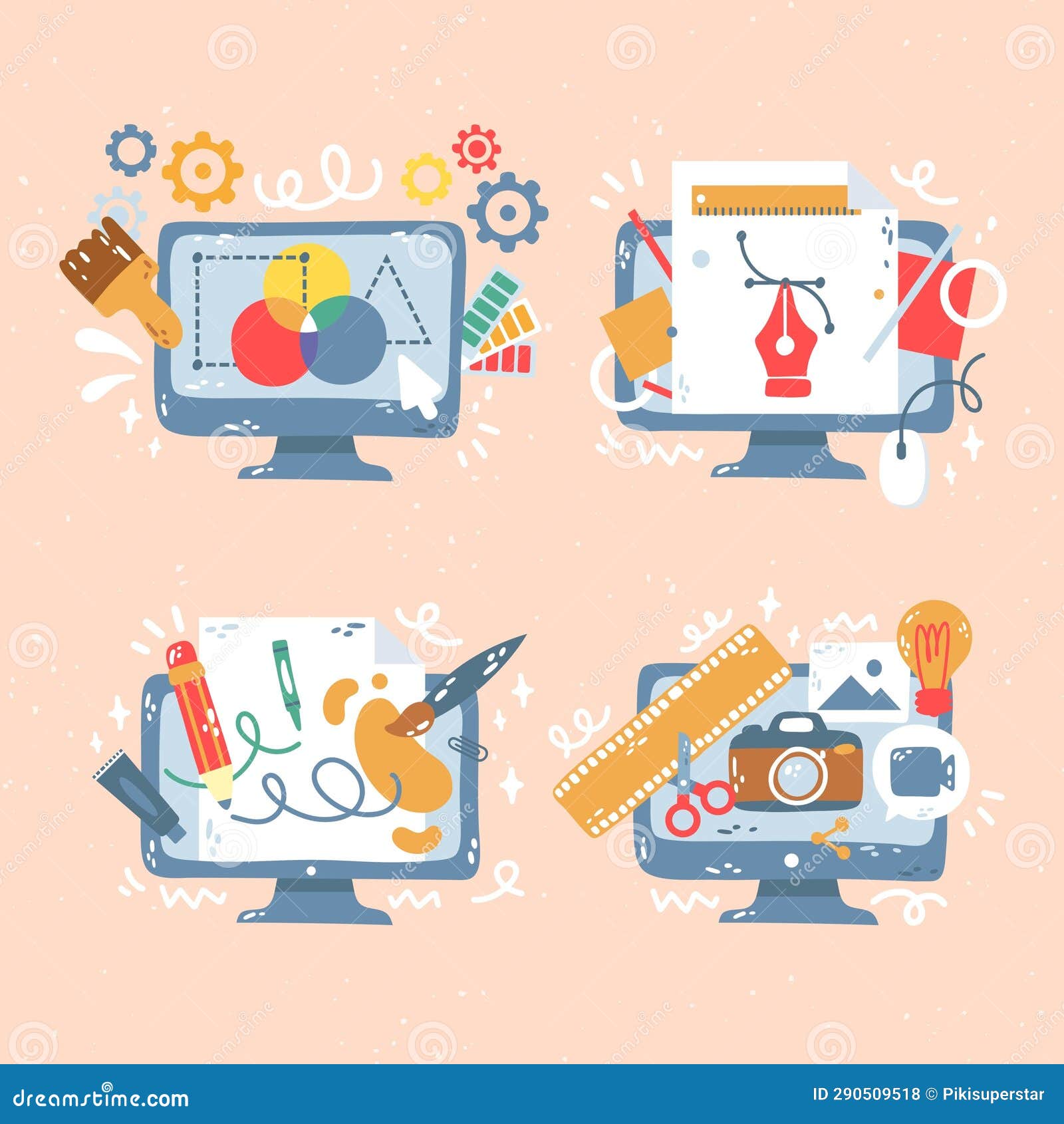Hand Drawn Cute Creativity Collection Stock Vector - Illustration of ...