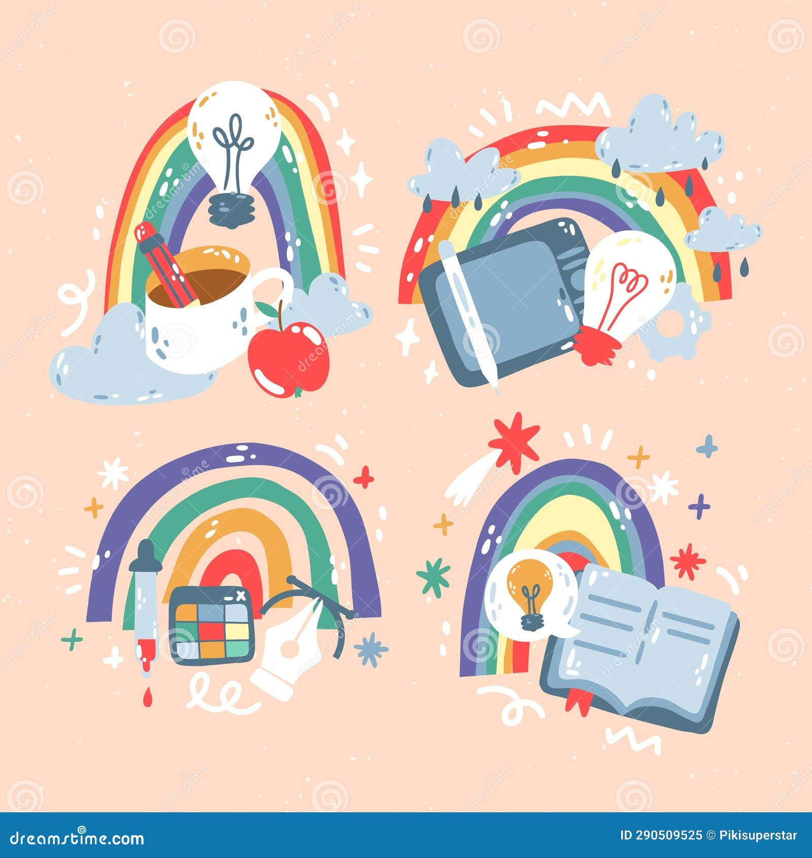 Hand Drawn Cute Creativity Collection Stock Vector - Illustration of ...