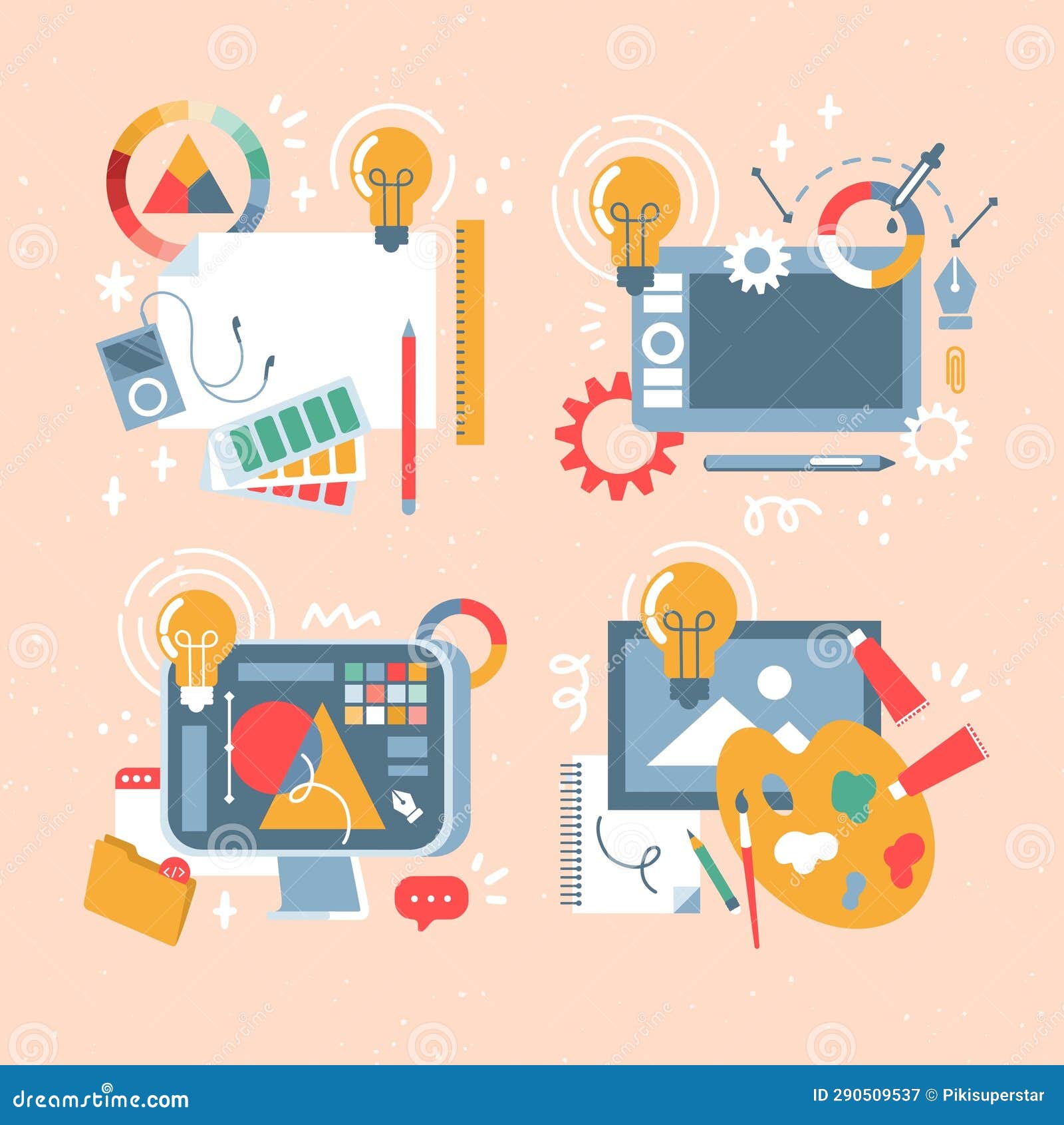 Hand Drawn Cute Creativity Collection Stock Vector - Illustration of ...