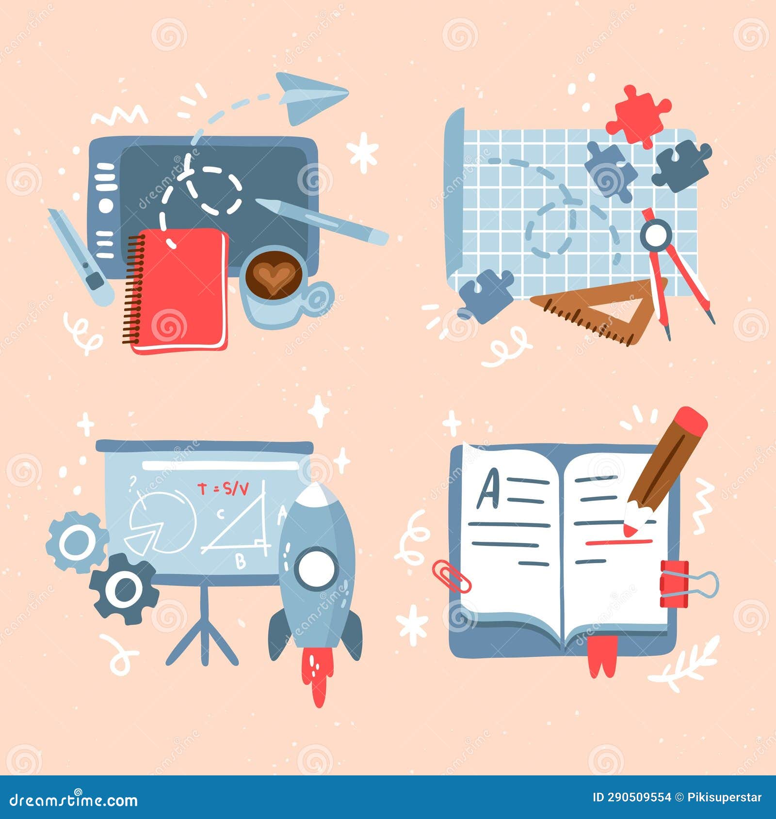 Hand Drawn Cute Creativity Collection Design Vector Illustration Stock ...