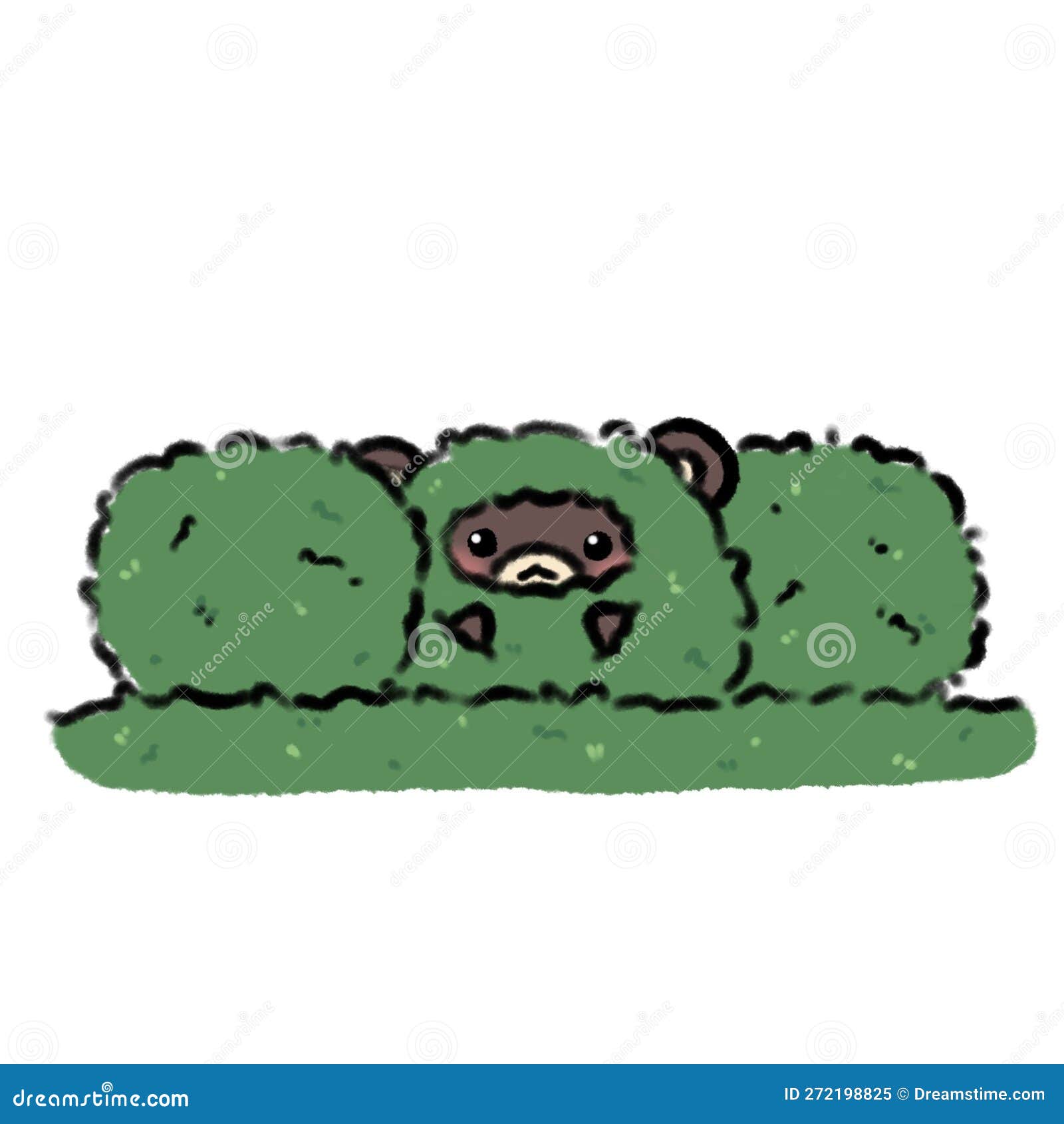 Hand-drawn Cute Dark Brown Bear with Bush in Doodle Style Stock ...