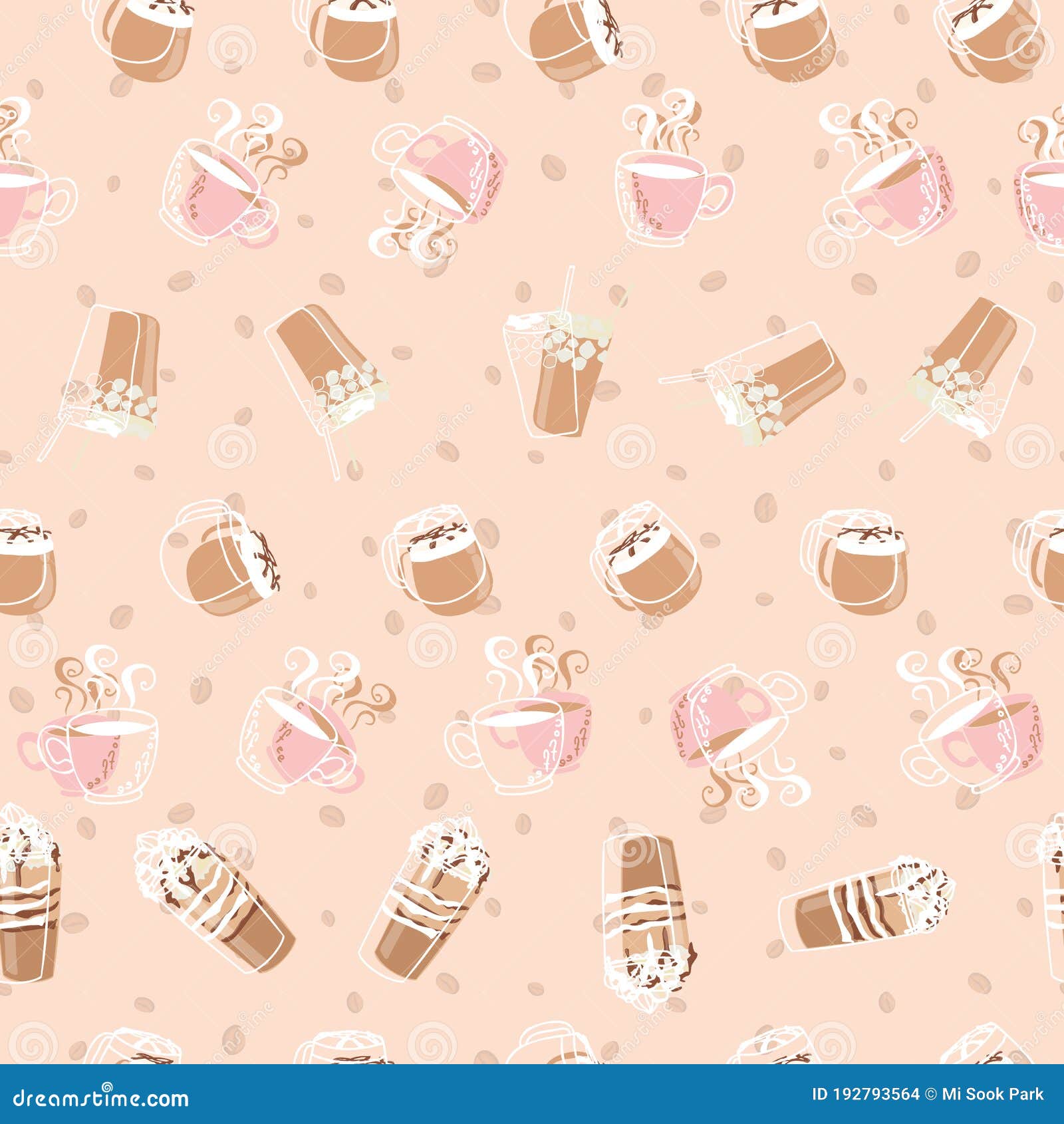 Hand Drawn Cute Different Types of Coffee on Pink Background Vector ...