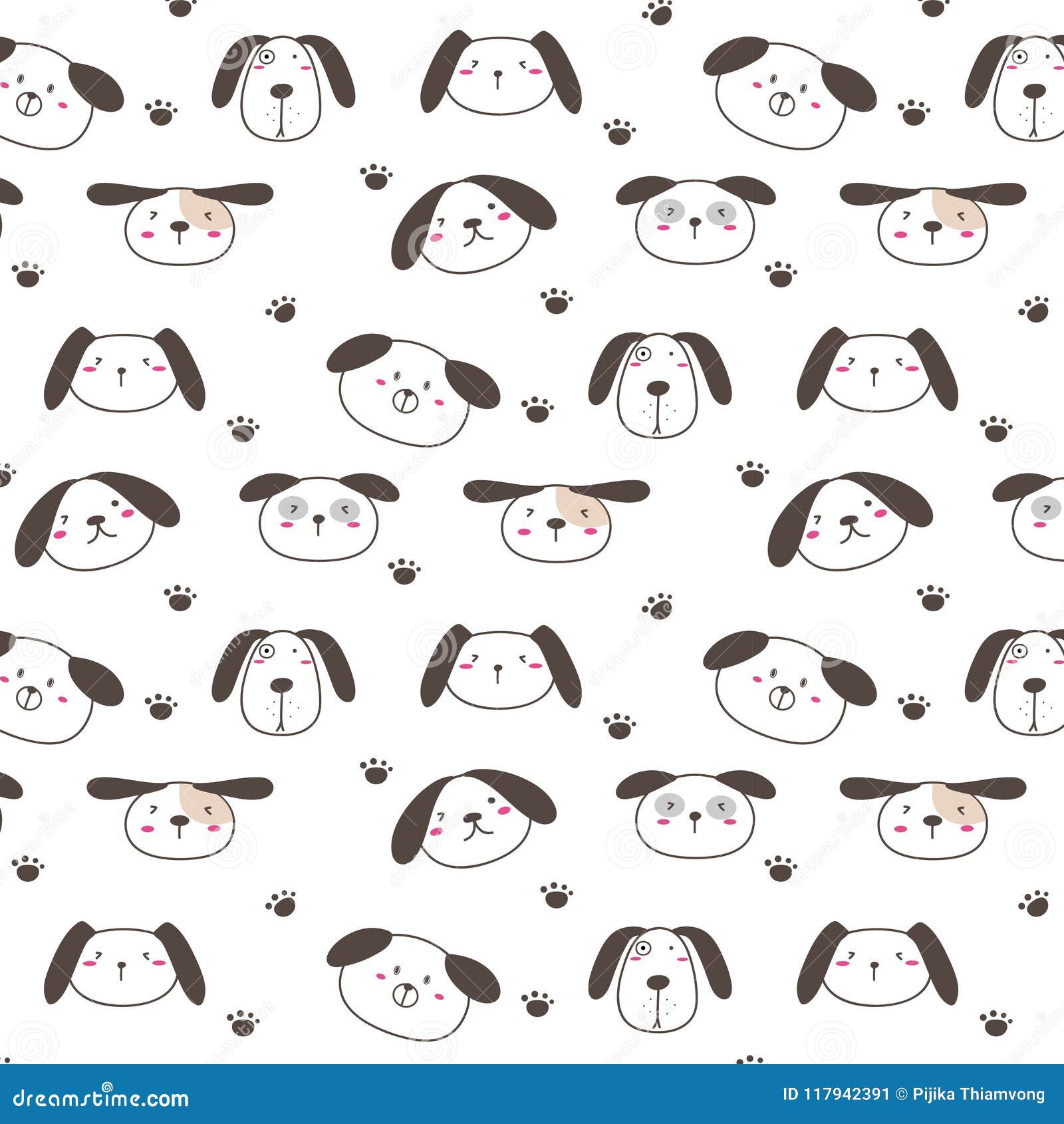 Hand Drawn Cute Dogs Pattern Background. Stock Vector - Illustration of ...