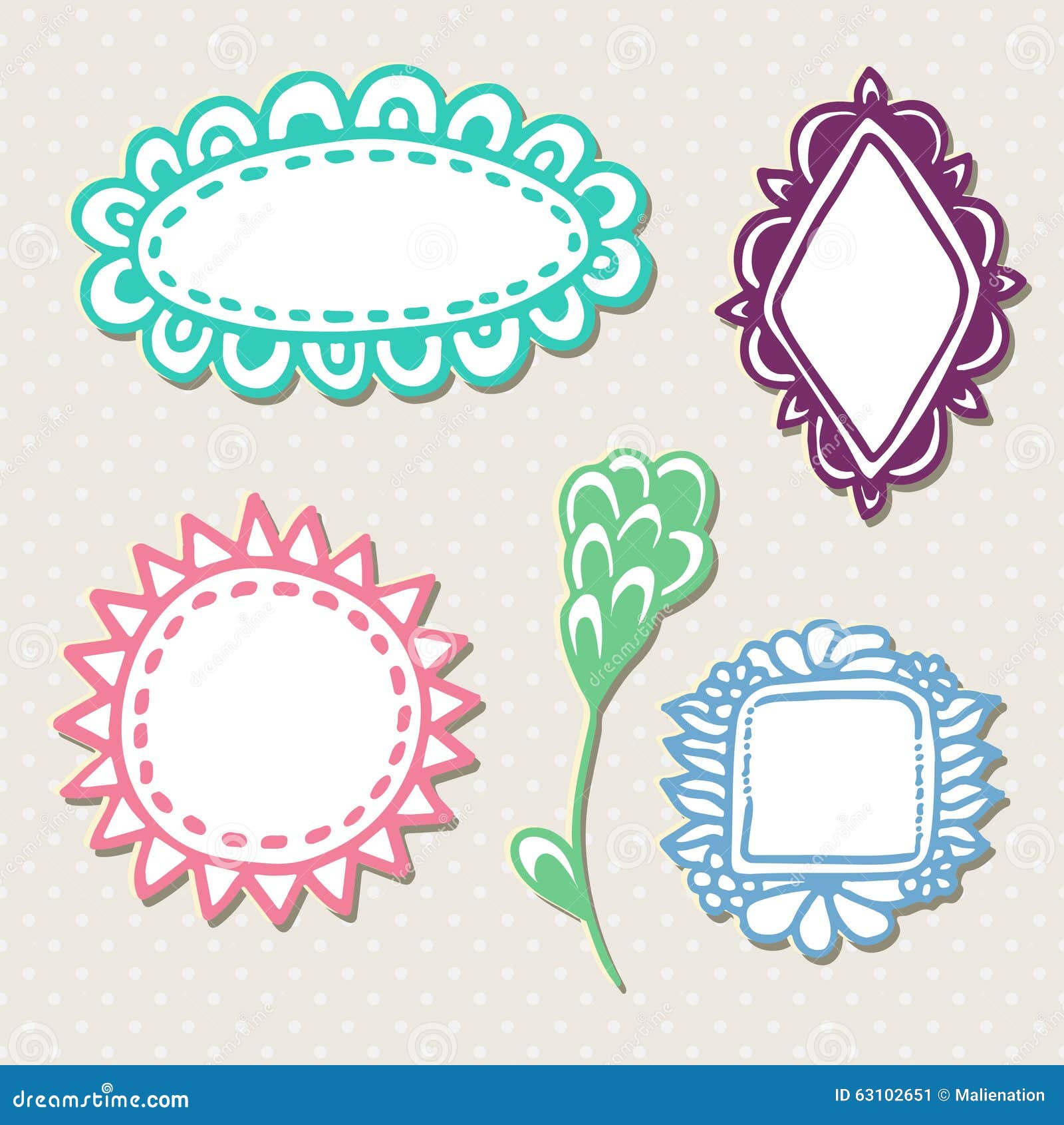 Hand Drawn Cute Doodle Frames. Vector Set with Colorful Decoration ...