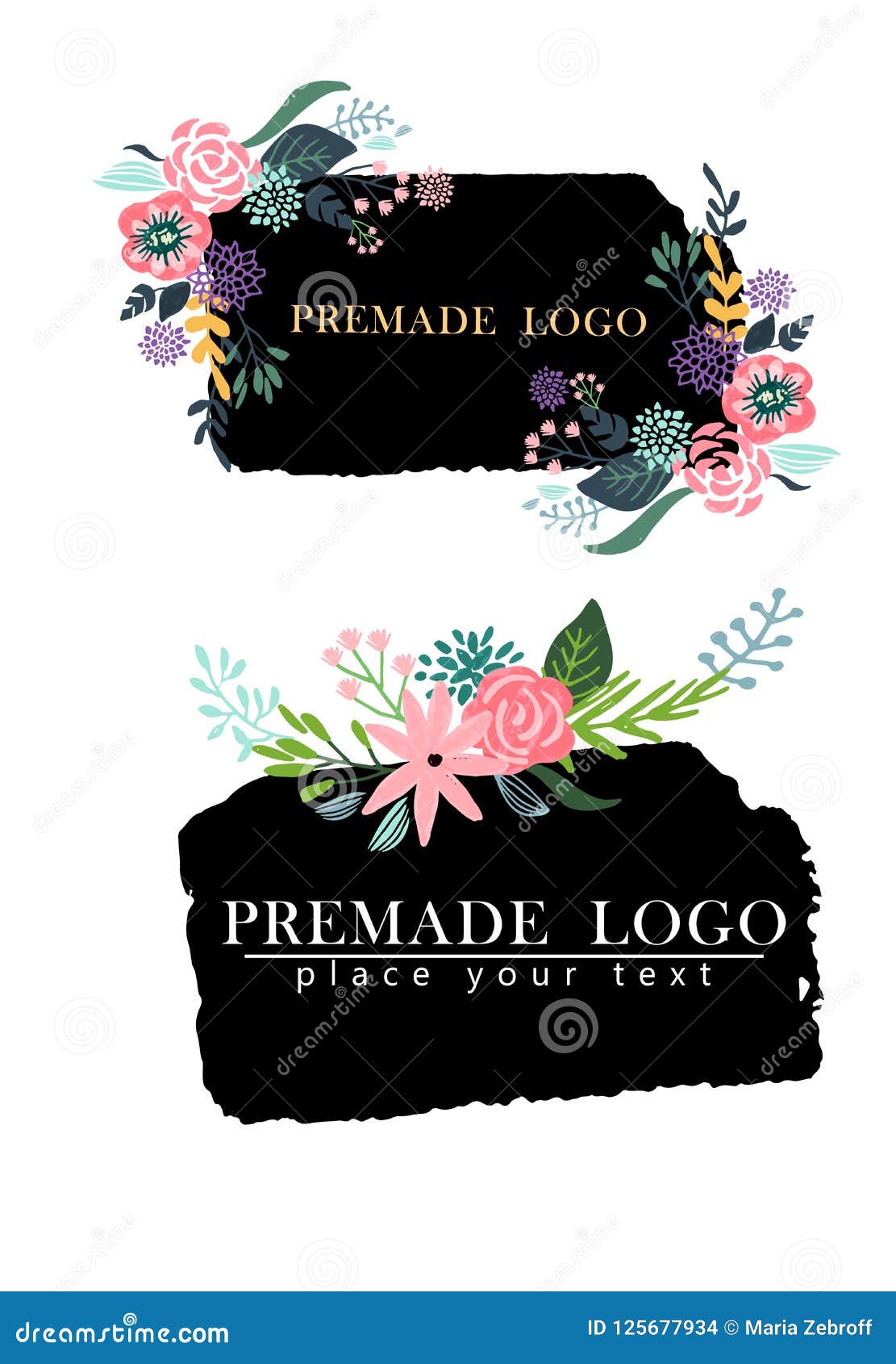 Hand Drawn Cute Floral Logo Template Stock Vector - Illustration of ...