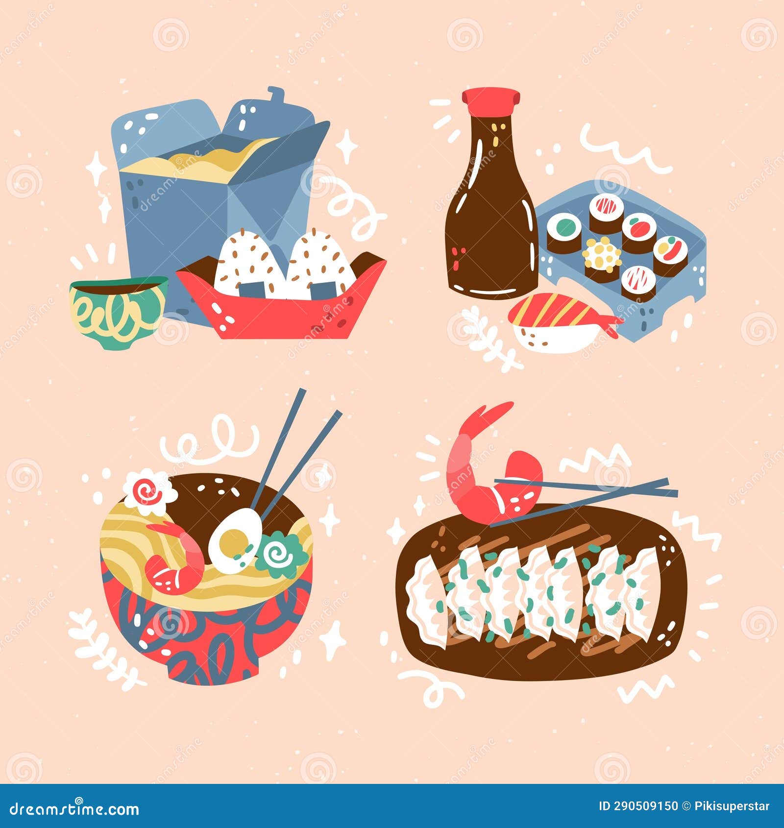 Hand Drawn Cute Food Collection Stock Vector - Illustration of snack ...