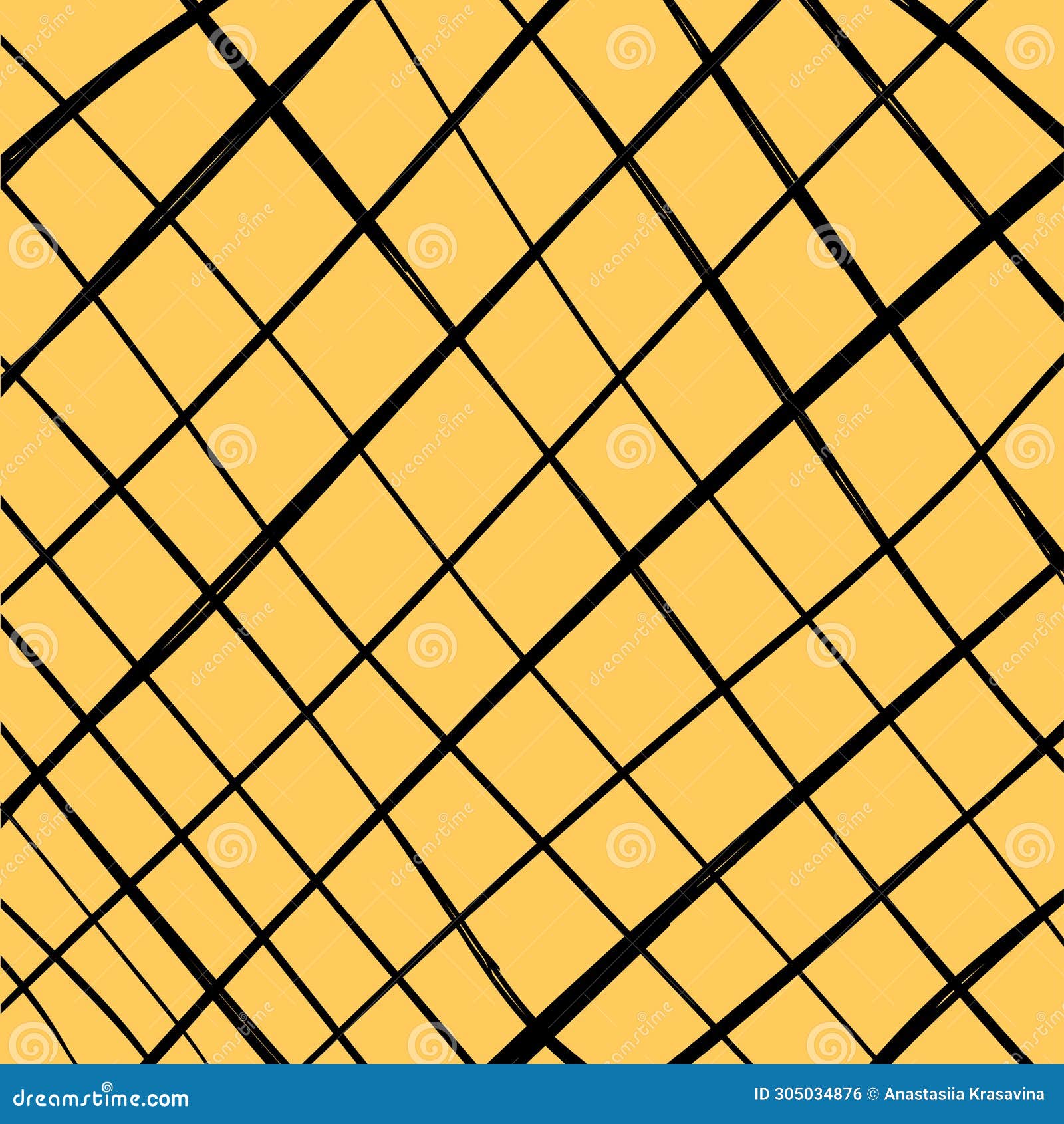 Hand Drawn Cute Grid. Doodle Yellow, Black Plaid Pattern with Checks ...