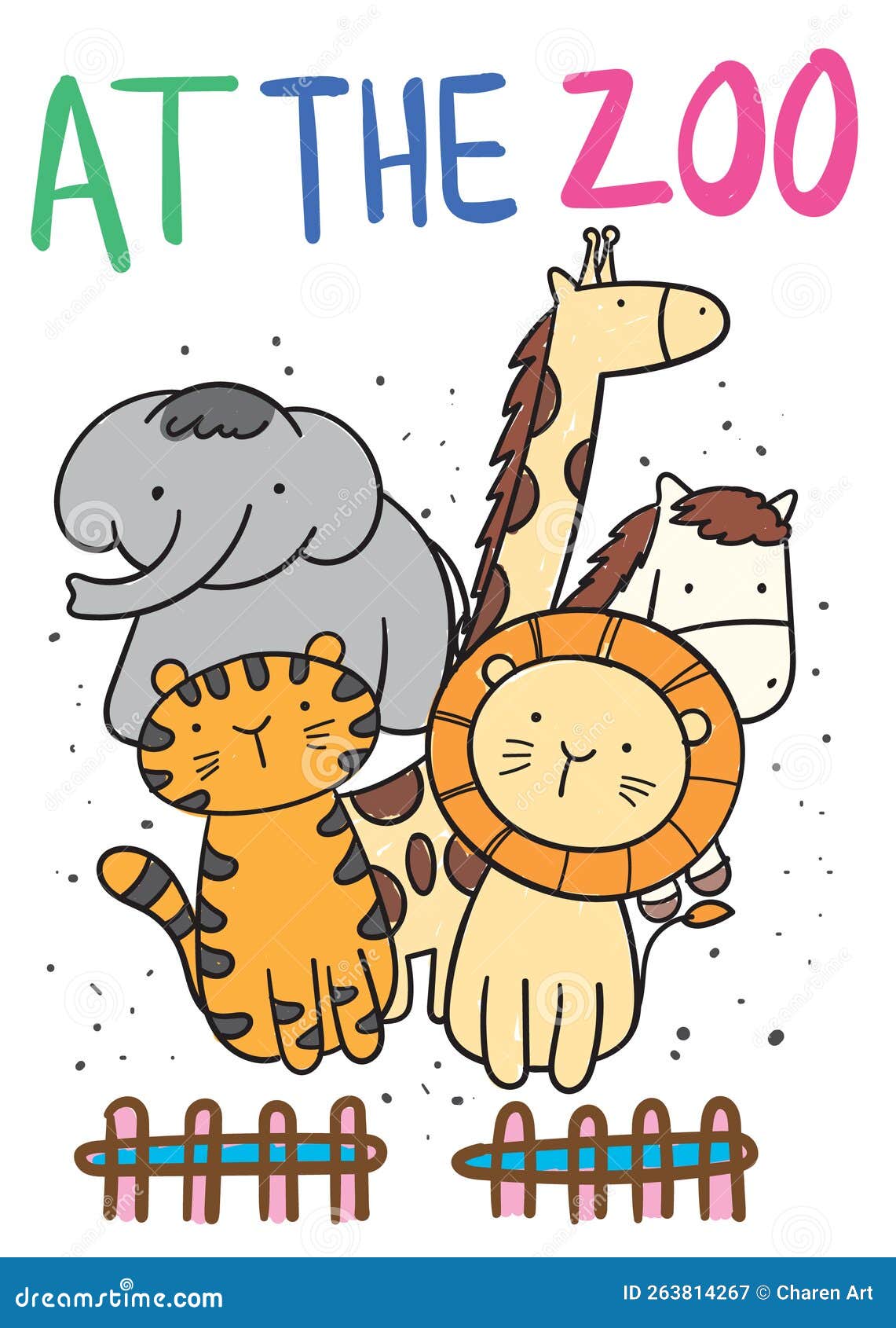 Hand Drawn of Cute Group of Animals for T Shirt Stock Vector ...