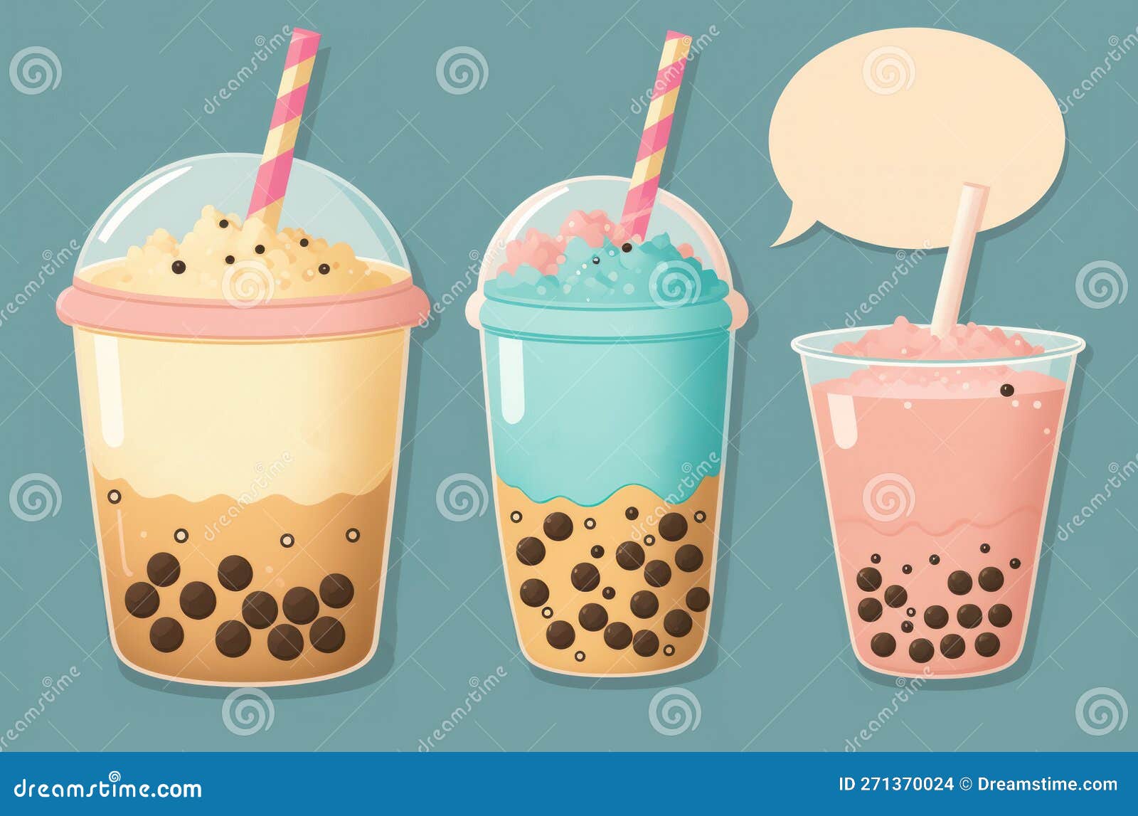 Hand Drawn of Cute Kawaii Bubble Tea Set Illustration Background Stock ...