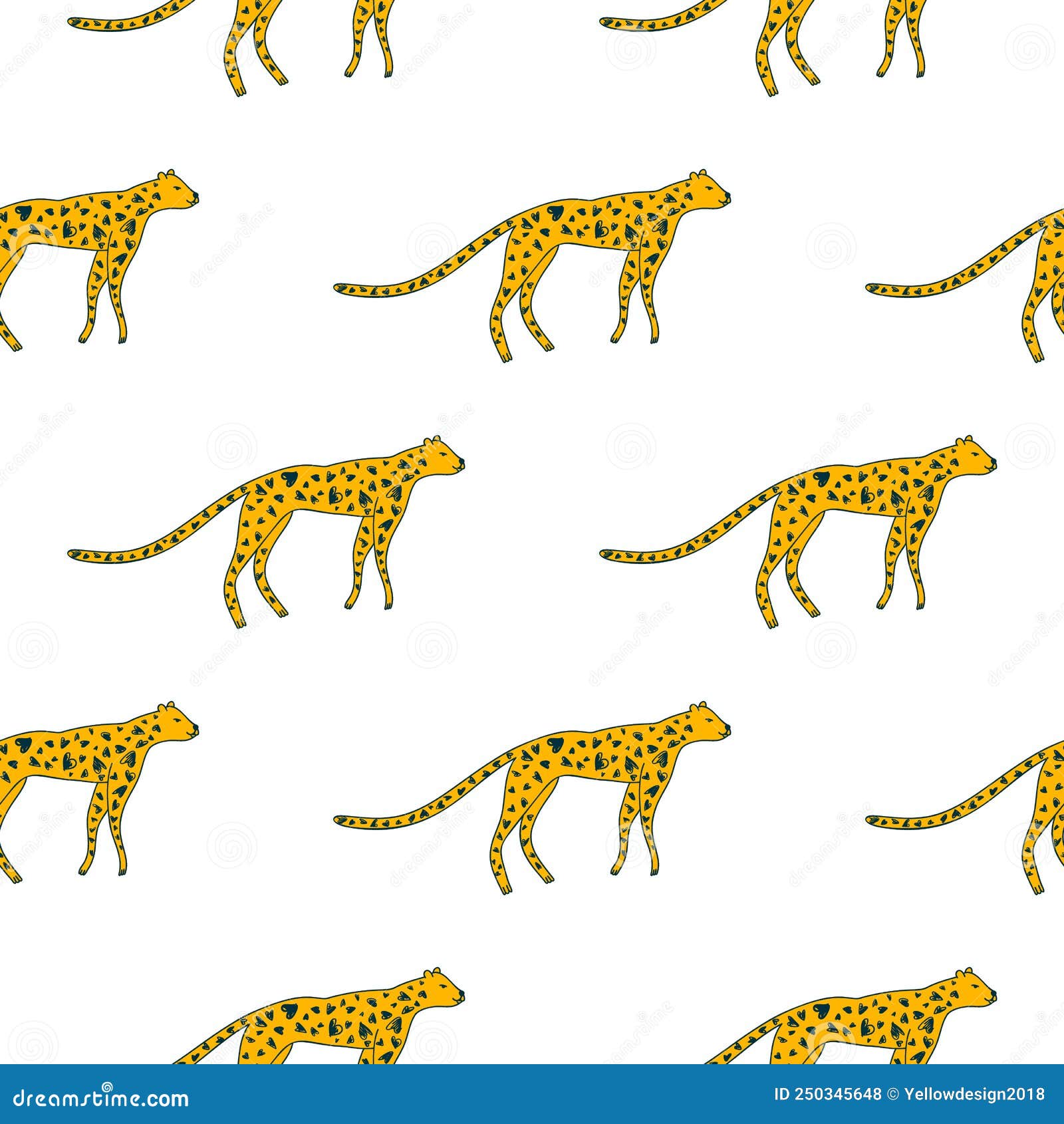 Hand Drawn Cute Leopard Seamless Pattern. Doodle Cheetah Endless ...