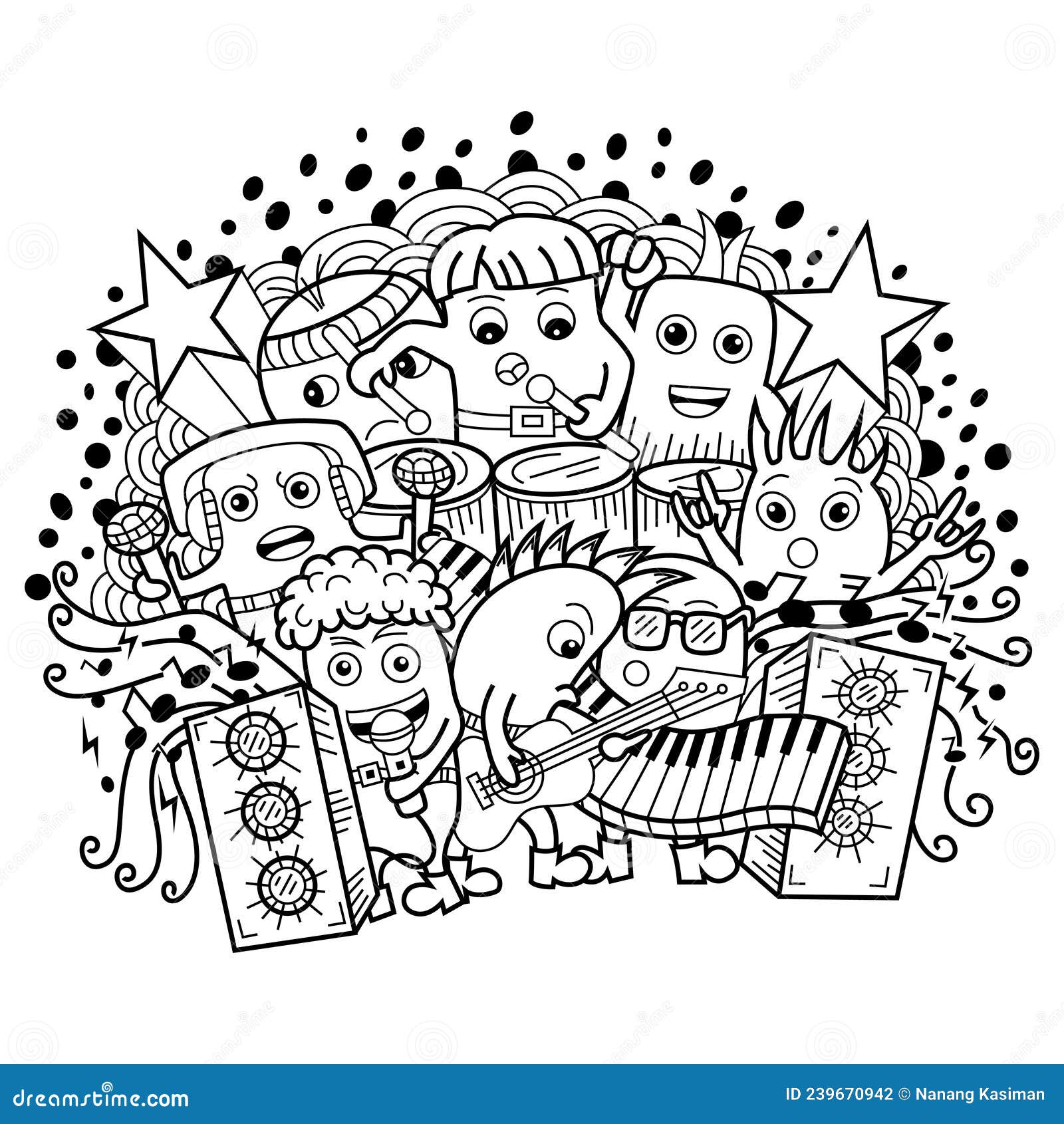 Hand Drawn of Cute Monster Music Doodle Stock Vector - Illustration of ...