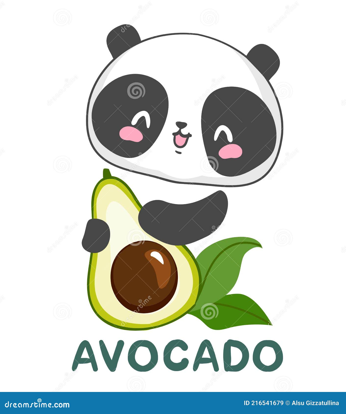 Hand Drawn Cute Panda with Avocado Vector Illustration Funny Design ...