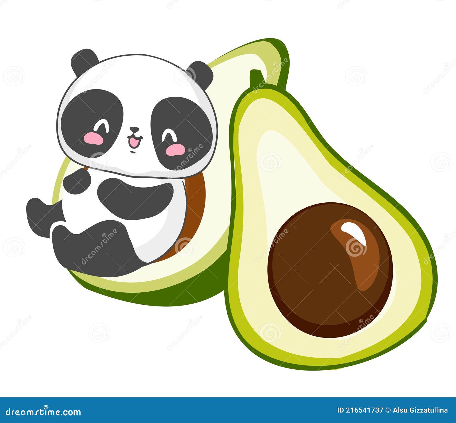 Hand Drawn Cute Panda with Avocado Vector Illustration Funny Design ...