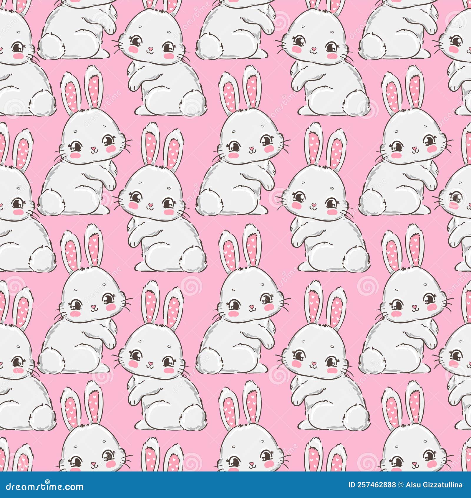 Hand Drawn Cute Rabbits Vector Seamless Pattern Kids Print Background ...
