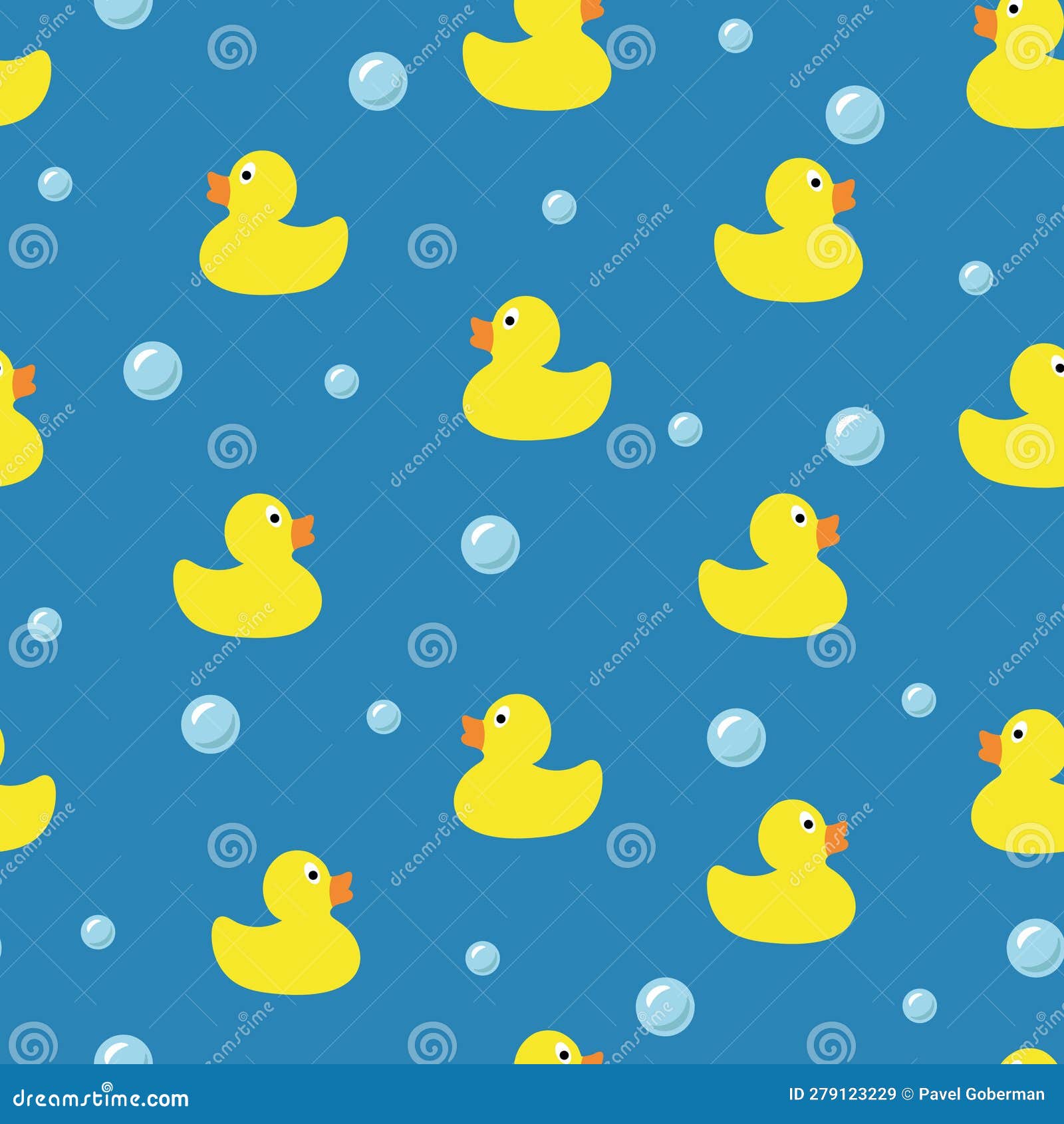 Hand Drawn Cute Rubber Yellow Duck Pattern Seamless Vector Illustration ...