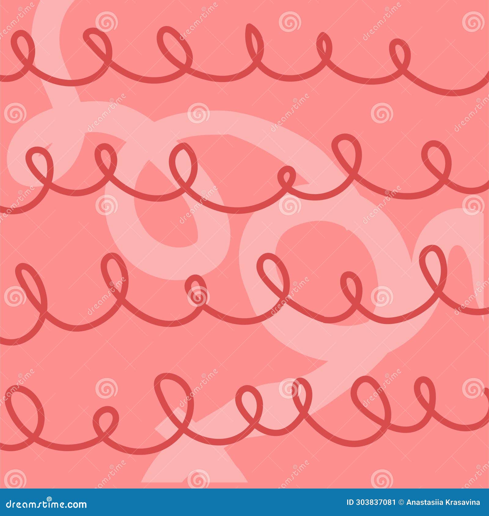Hand Drawn Cute Squiggle Grid. Doodle Pink, Red, Pale Wavy Pattern with ...