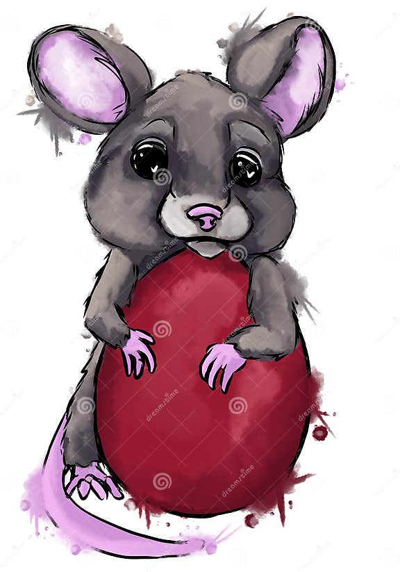 Cute, Watercolor Mouse with Easter Egg Stock Illustration ...