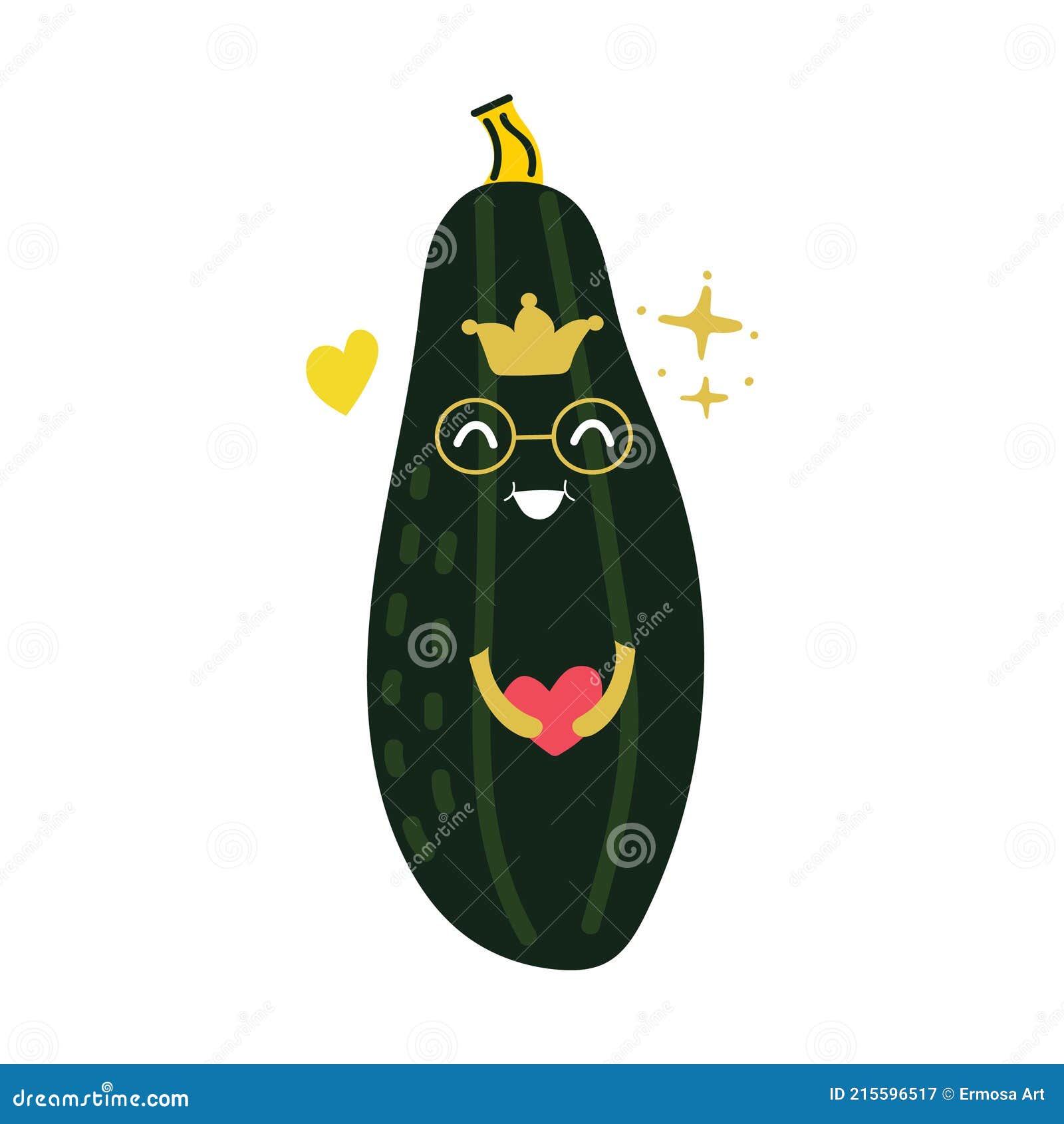 Hand Drawn Cute Zucchini with Face. Stock Vector - Illustration of ...
