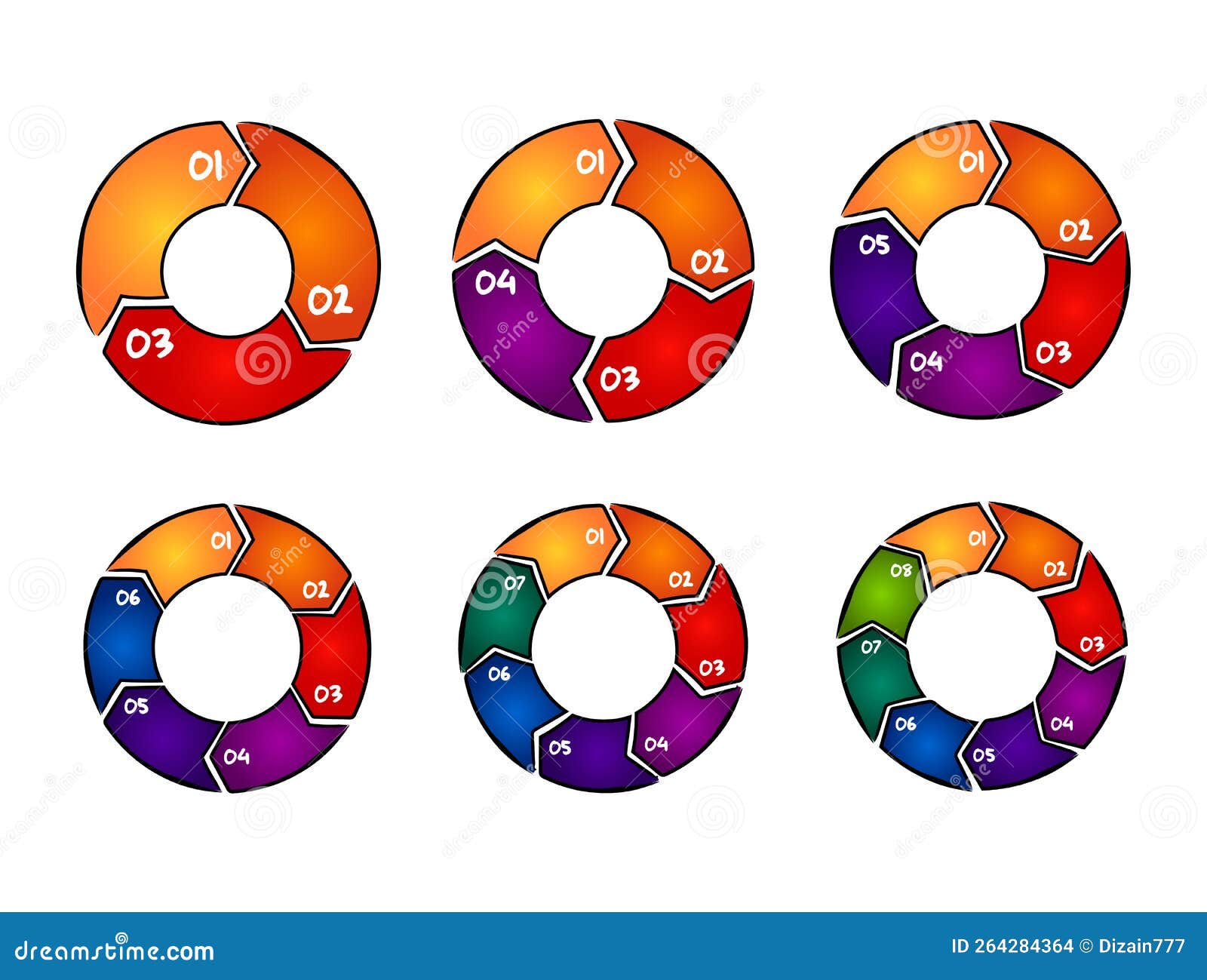 Hand Drawn Cycle Diagram Charts, Set Of 3, 4, 5, 6, 7, 8 Options Steps ...