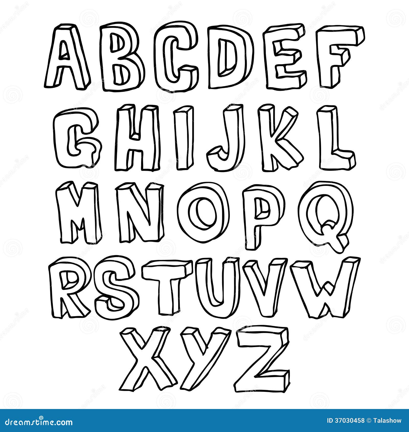 Hand drawn 3D alphabet stock vector. Illustration of doodle - 37030458