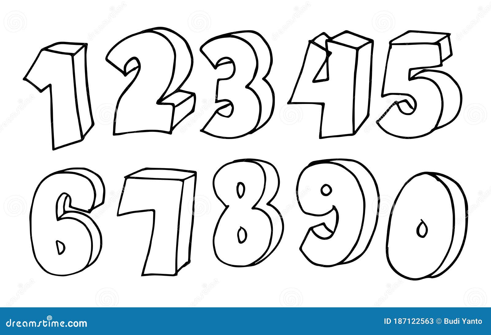 Hand-drawn 3D numbers stock vector. Illustration of numeral - 187122563