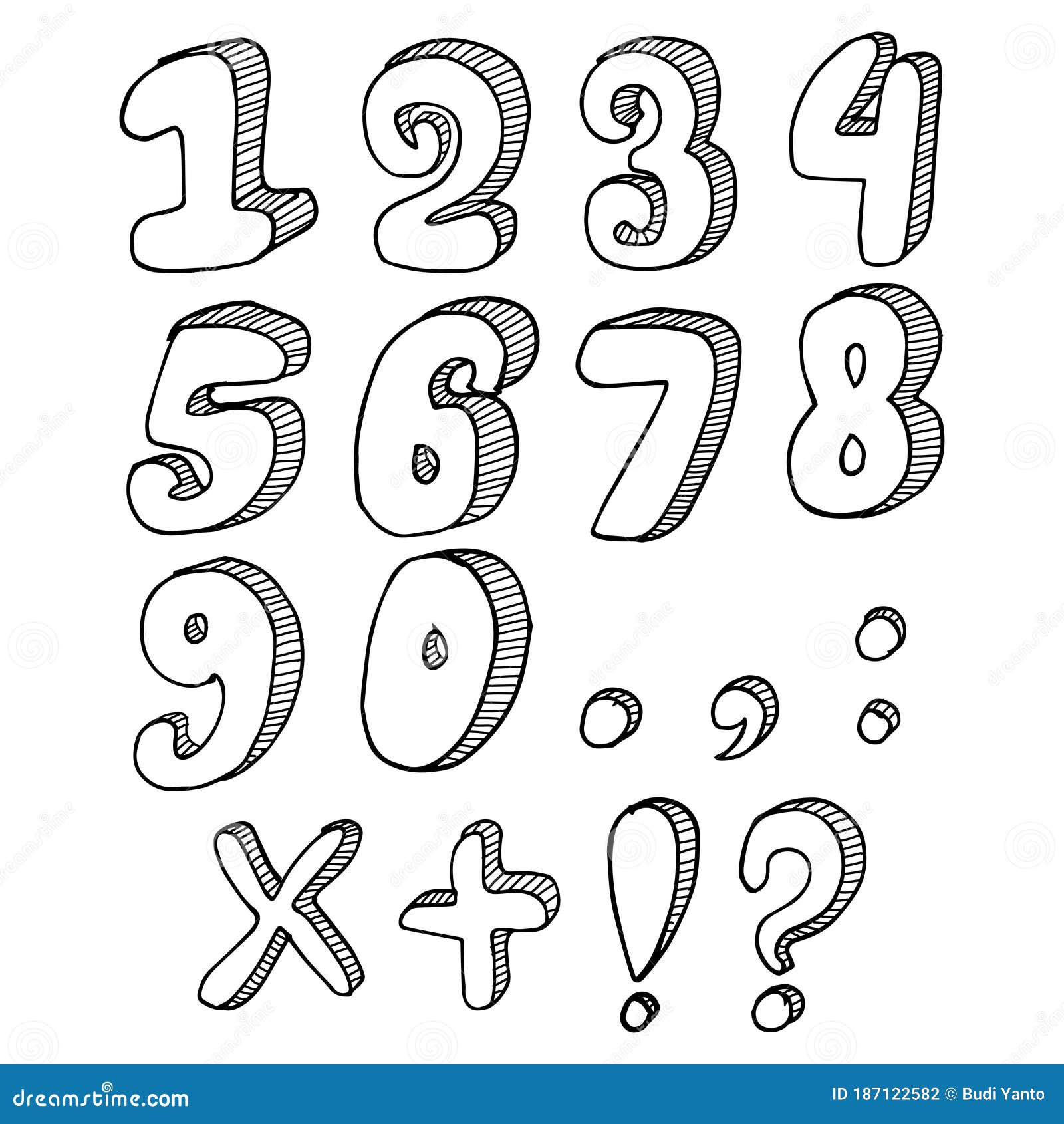 Hand-drawn 3D numbers stock vector. Illustration of graphic - 187122582