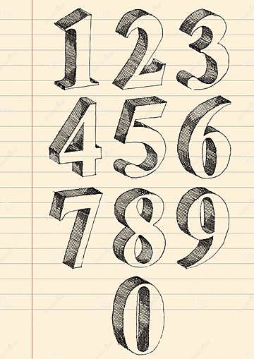 Hand Drawn 3d Numbers Vector Set. Stock Vector - Illustration of date ...