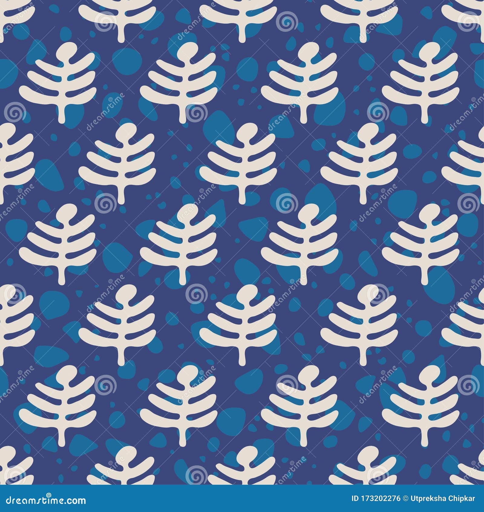 Hand Drawn Dabu Indigo Leaves Seamless Pattern Stock Vector ...