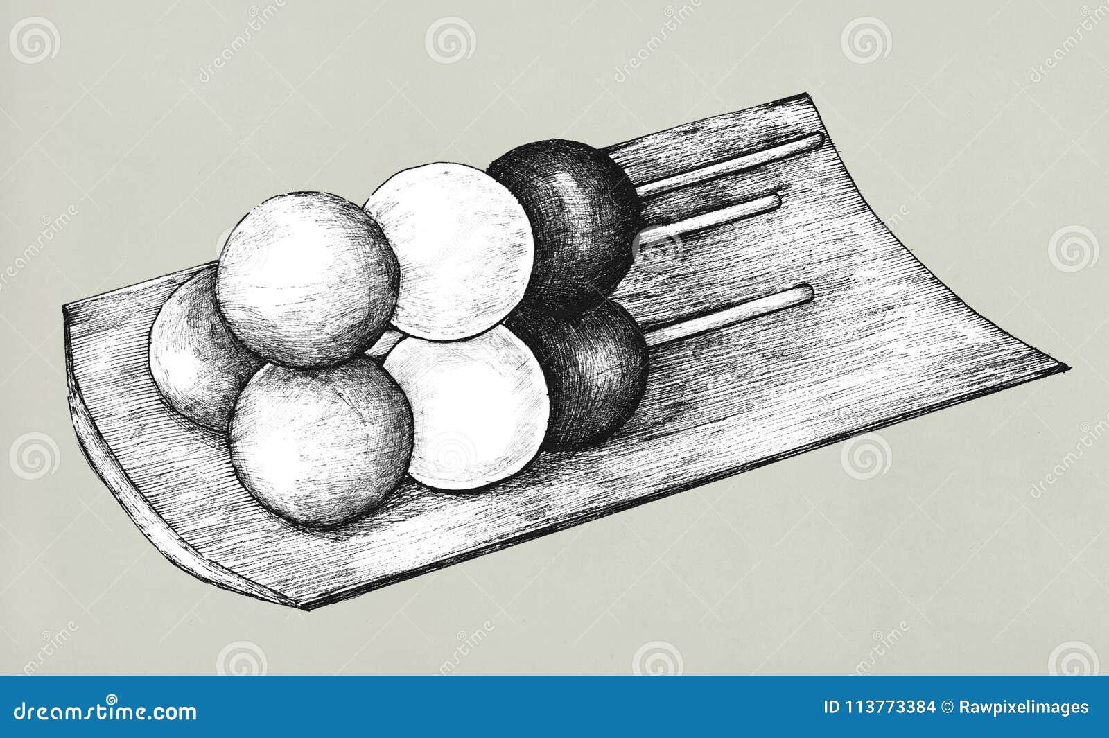 Hand Drawn Dango Japanese Dumpling Stock Illustration - Illustration of ...
