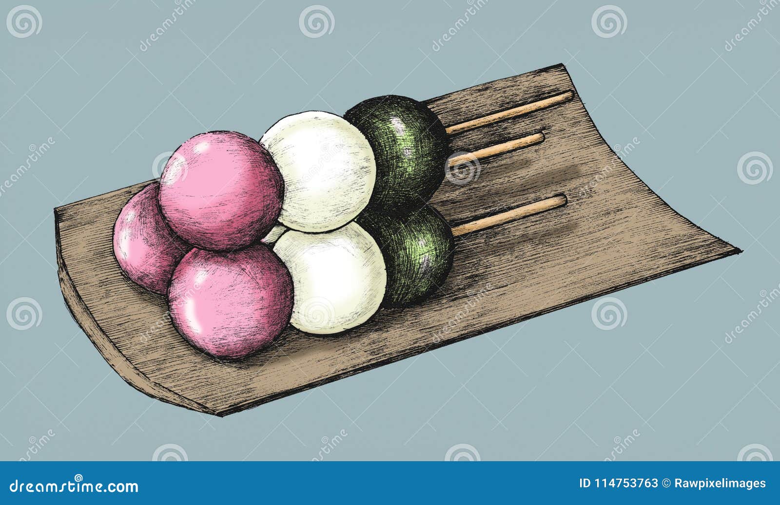 Dango Japanese Mochi Ice Cream On Sticks With Strawberries, Chocolate ...