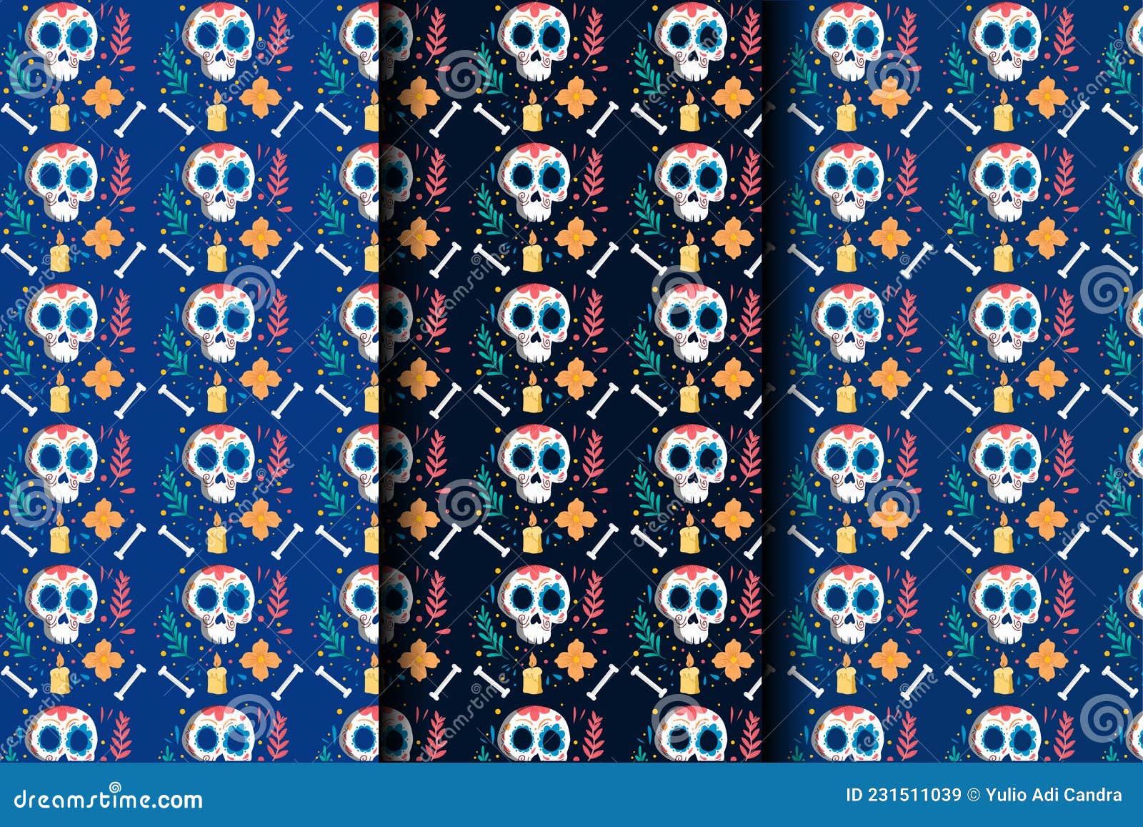 Hand Drawn Day of the Dead Pattern Stock Vector - Illustration of dead ...