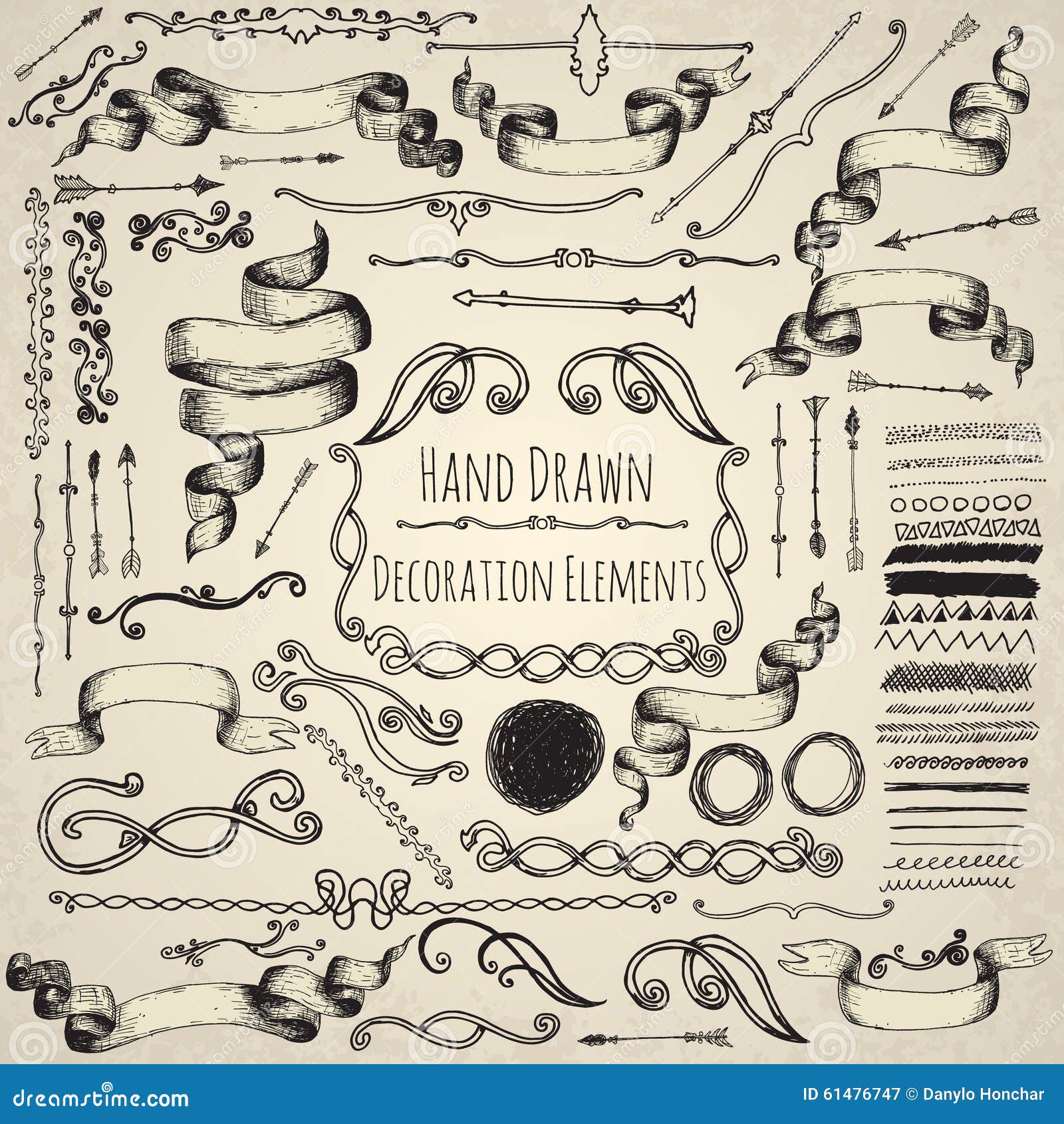 Hand Drawn Decoration Elements. Stock Vector - Illustration of ...