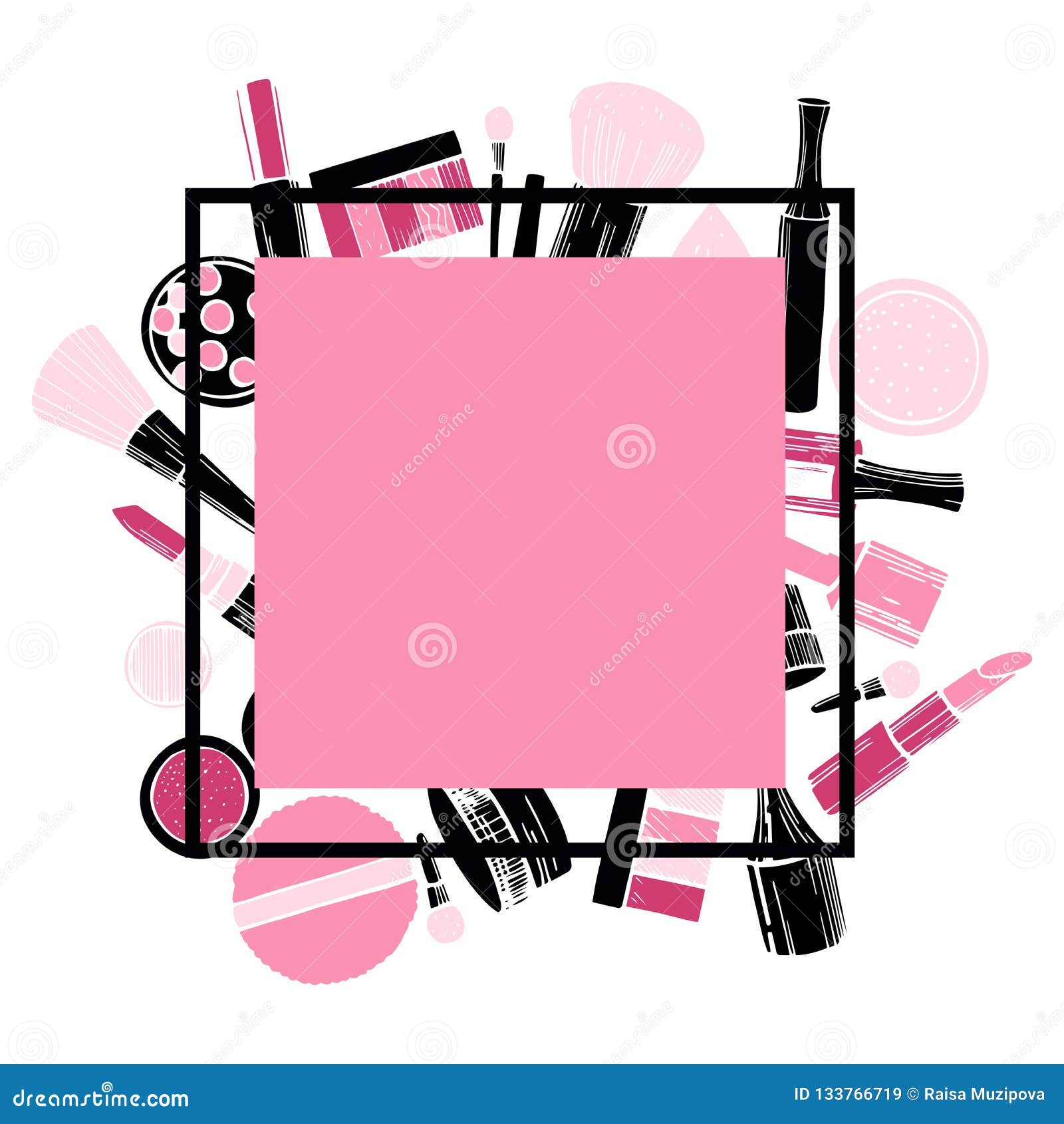 Hand Drawn Decorative Cosmetics for Makeup.Vector Frame Stock Vector ...