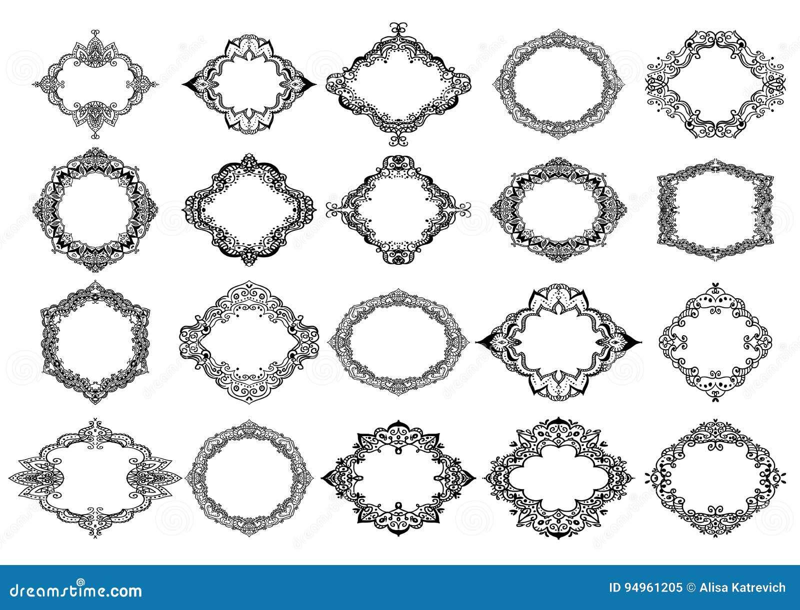 Hand Drawn Decorative Frames Set. Cartoon Style. Vector. Stock Vector ...