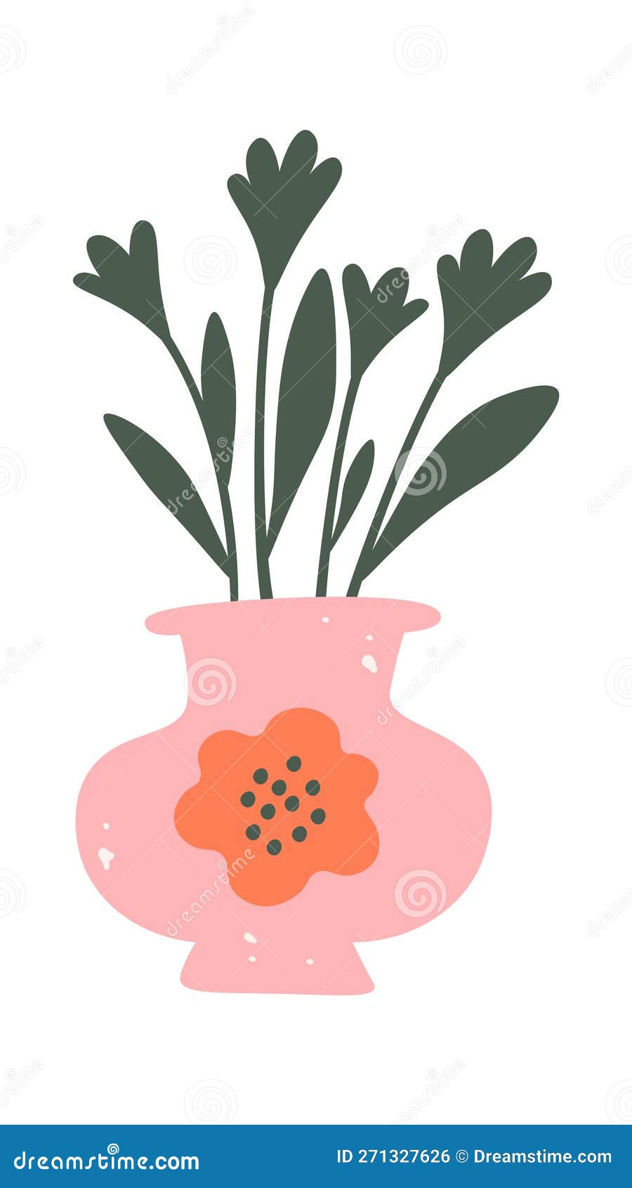Hand Drawn Decorative Handmade Vase with Plant Flat Illustration Stock ...