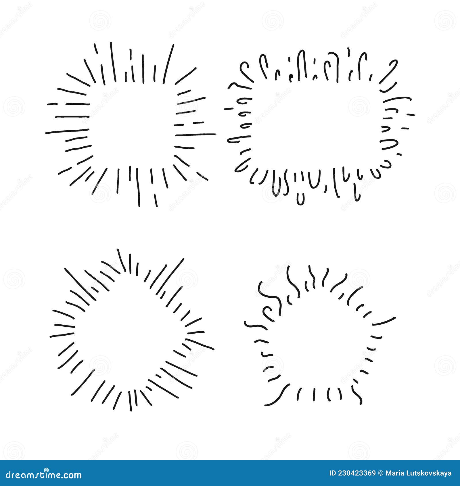 Hand Drawn Decorative Starburst Frame Set. Outline Shining Star with ...